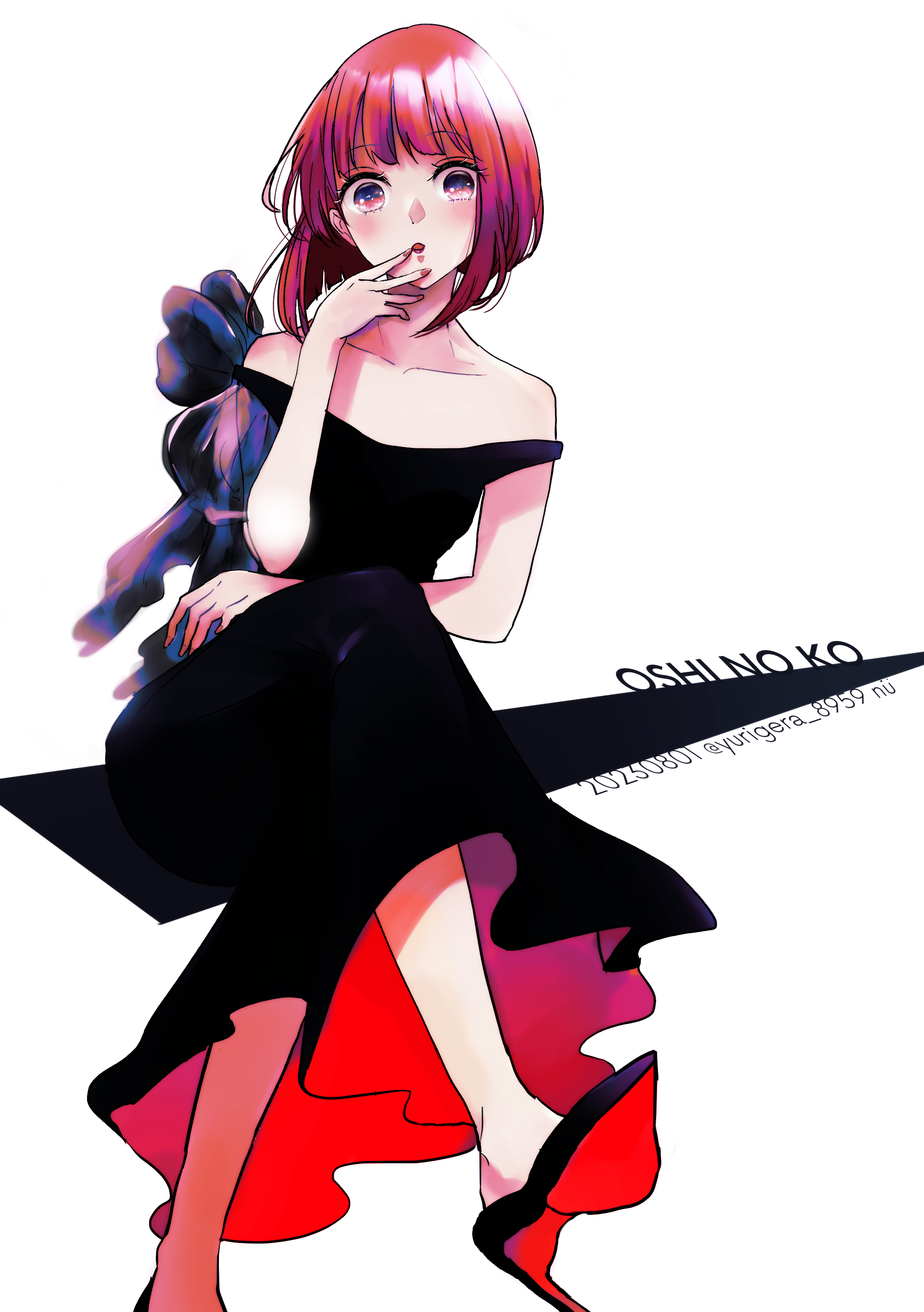 Safebooru - 1girl absurdres arima kana bare shoulders black dress black footwear bob cut dress ...