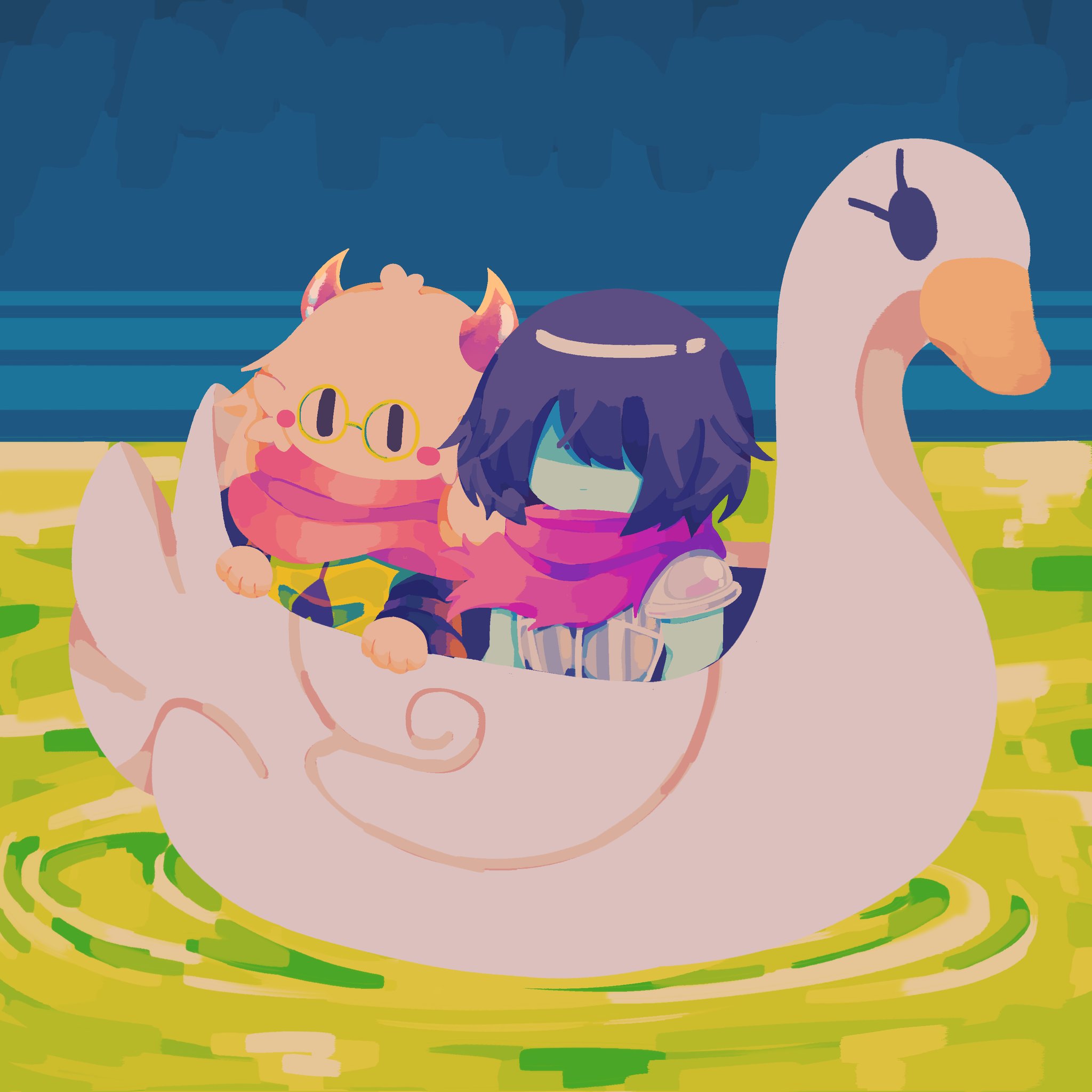 Safebooru - 1boy 1other alicezakat animal ears armor black eyes black hair black shirt blush ...