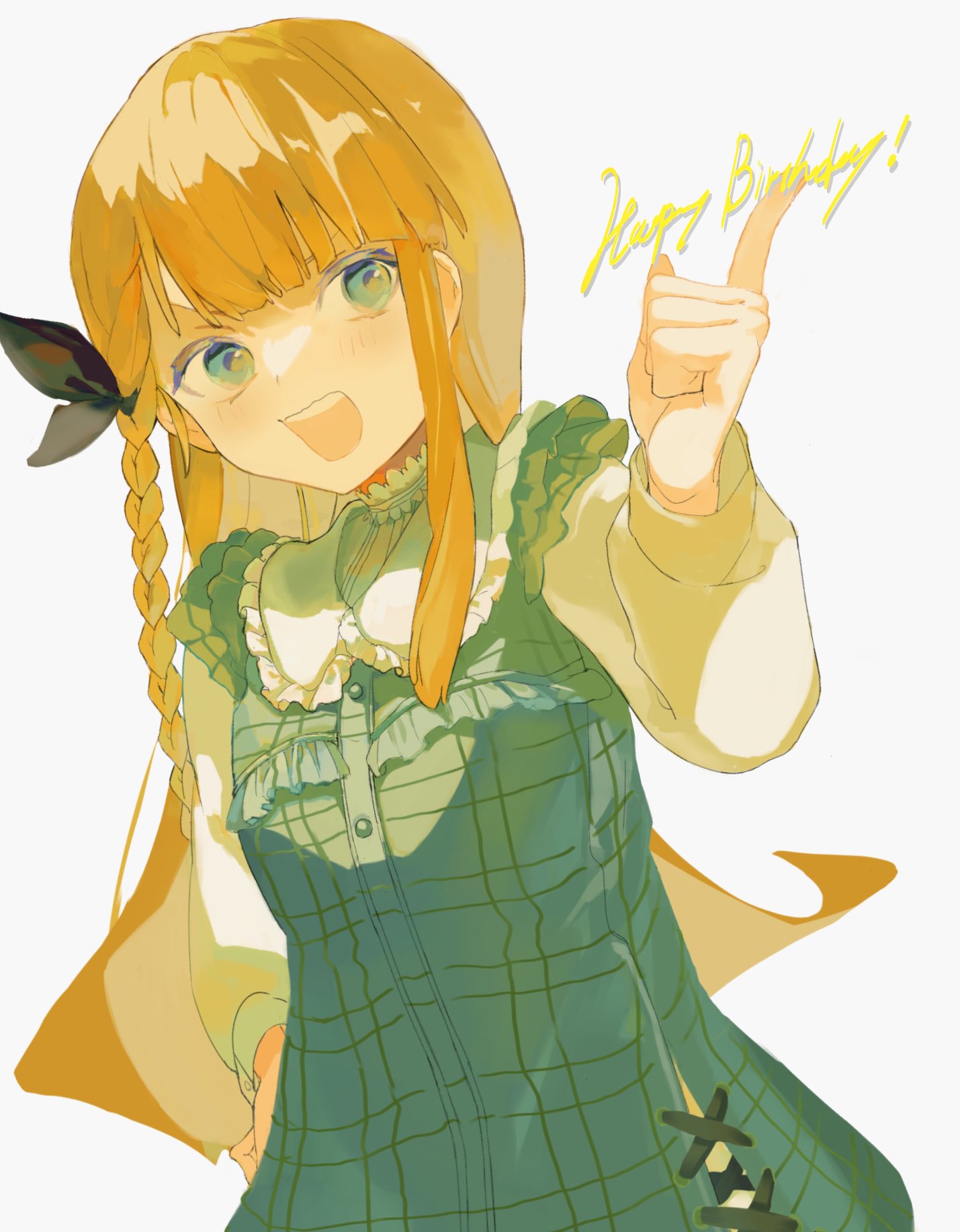 Safebooru - 1girl :d bawa (thankyousushi) black bow blonde hair blue dress blue eyes blunt bangs ...