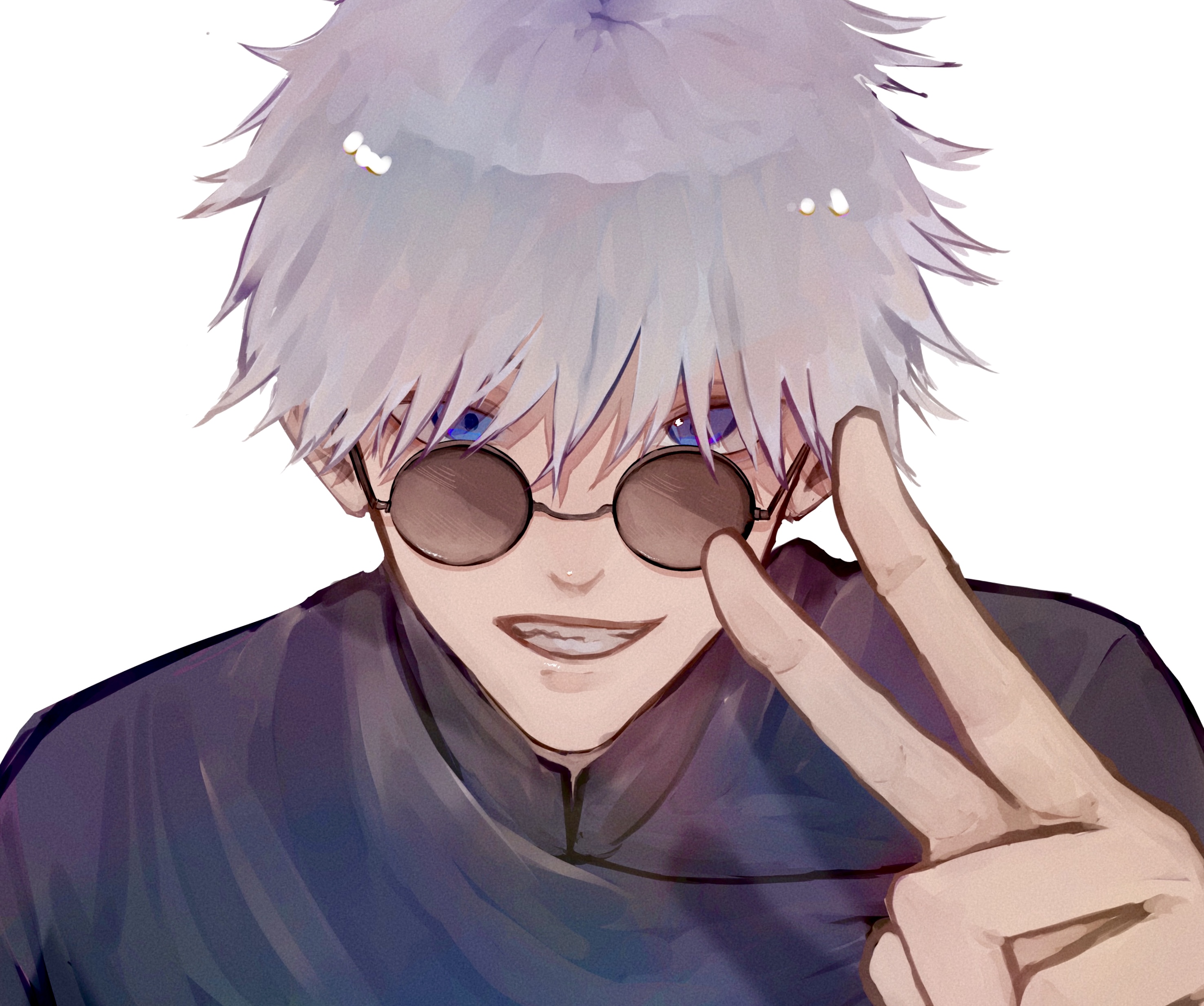 Safebooru - 1boy absurdres black shirt blue eyes commentary glasses ...