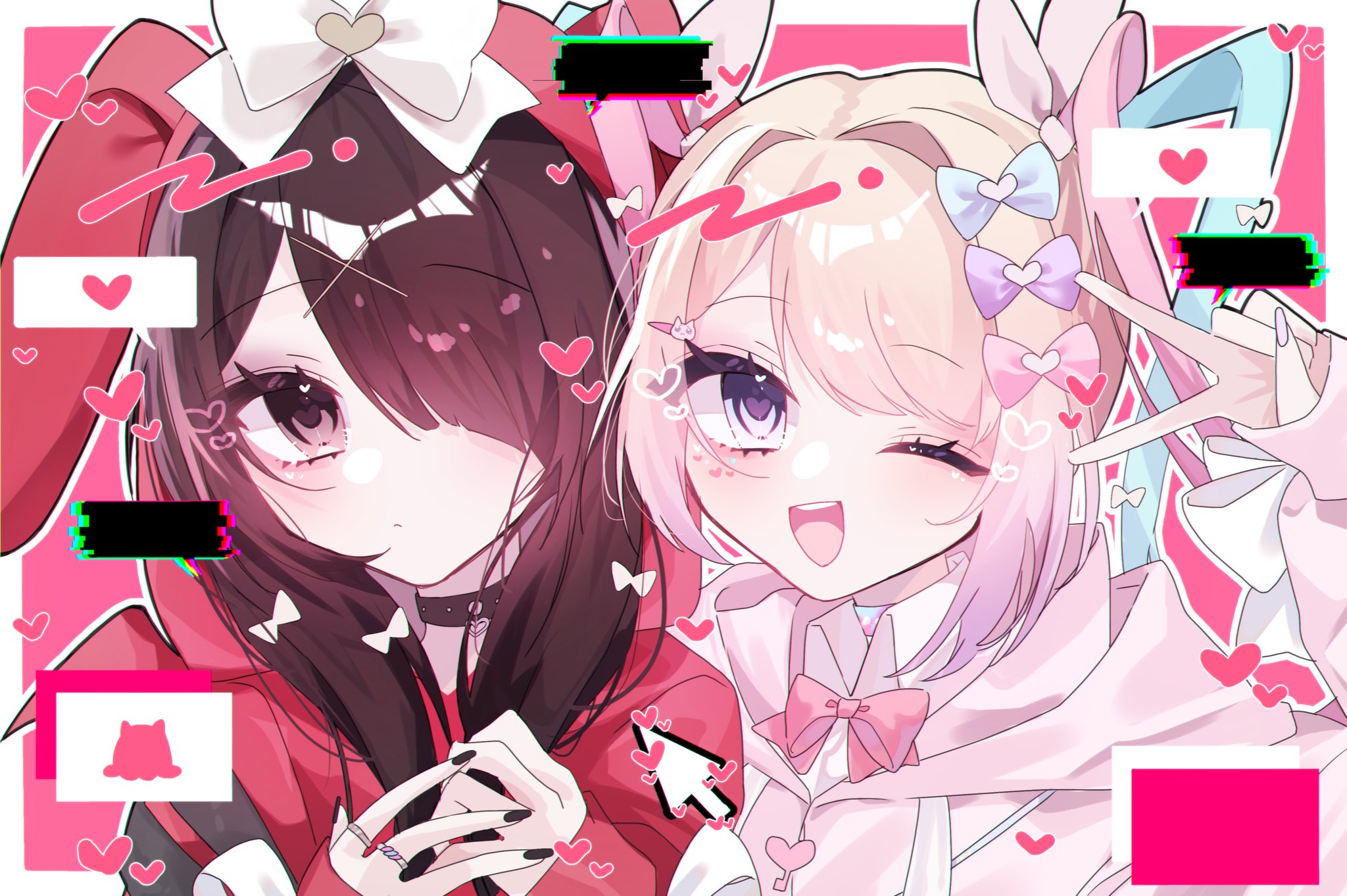 Safebooru - 2girls ;d ame-chan (needy girl overdose) animal hood black choker black hair black ...