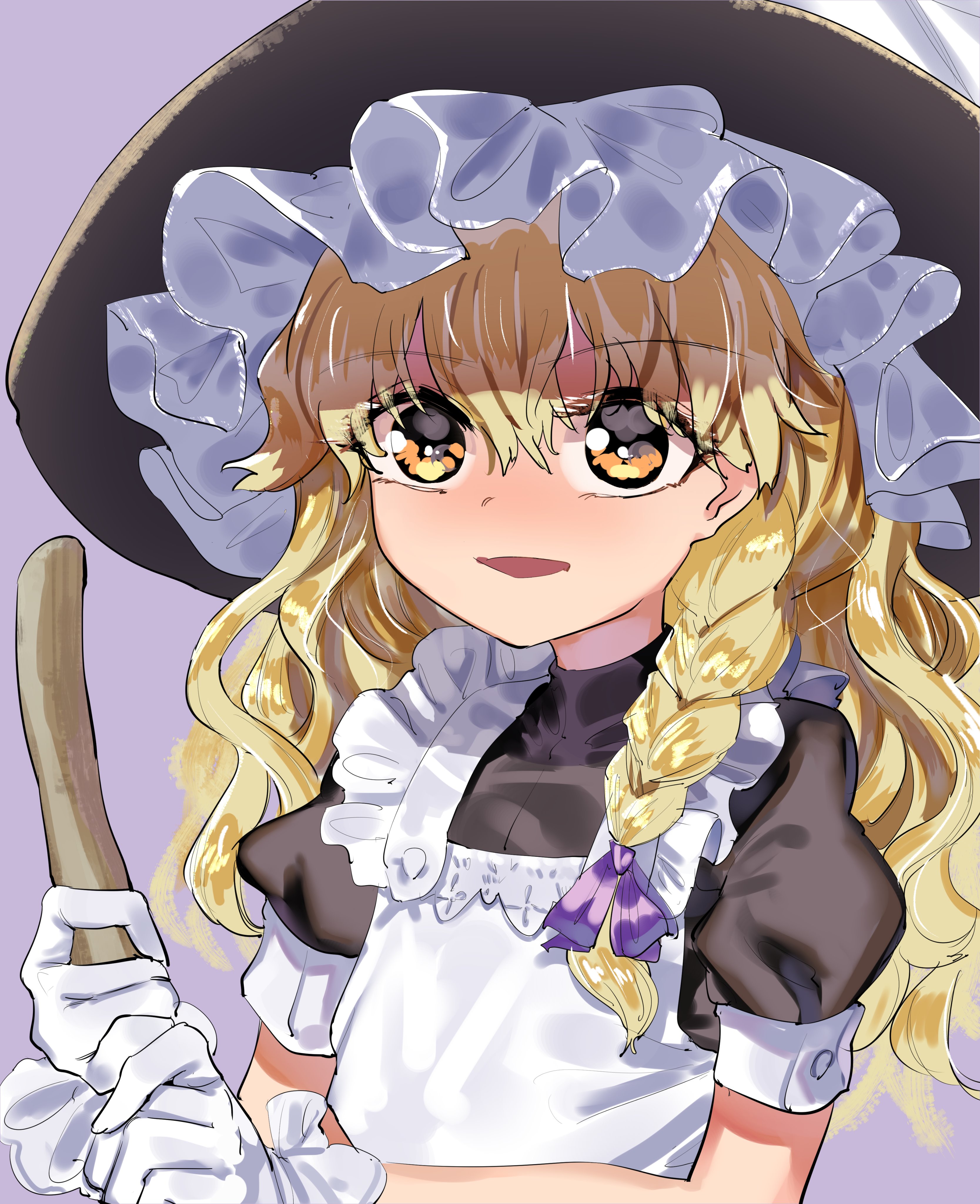 Safebooru - absurdres apron black dress blonde hair bow braid broom dress frills gloves gunnjou ...