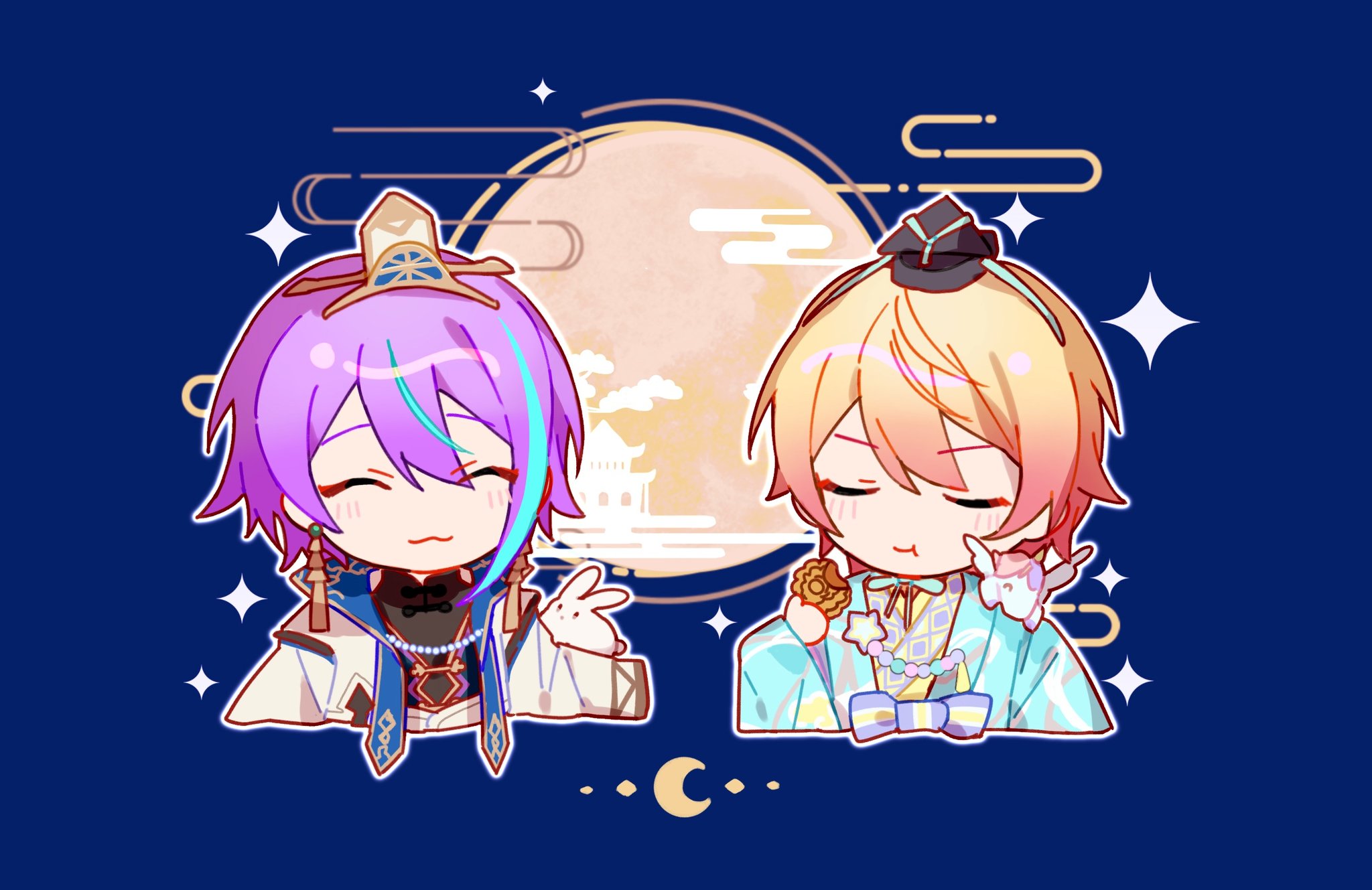 Safebooru - 2boys :3 blonde hair blue background blue bow blue hair ...
