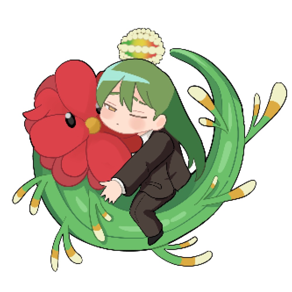 Safebooru - 1boy black jacket black pants chibi flower green hair ...