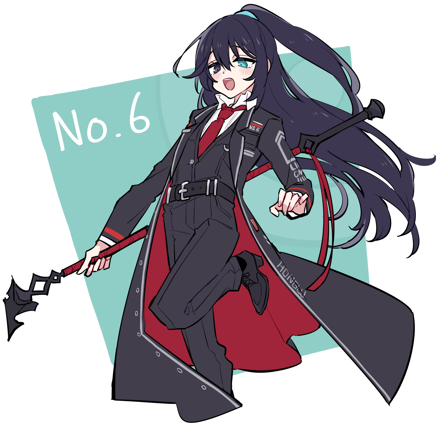Safebooru - 1boy belt black belt black coat black pants black vest blue eyes blue hair blush ...