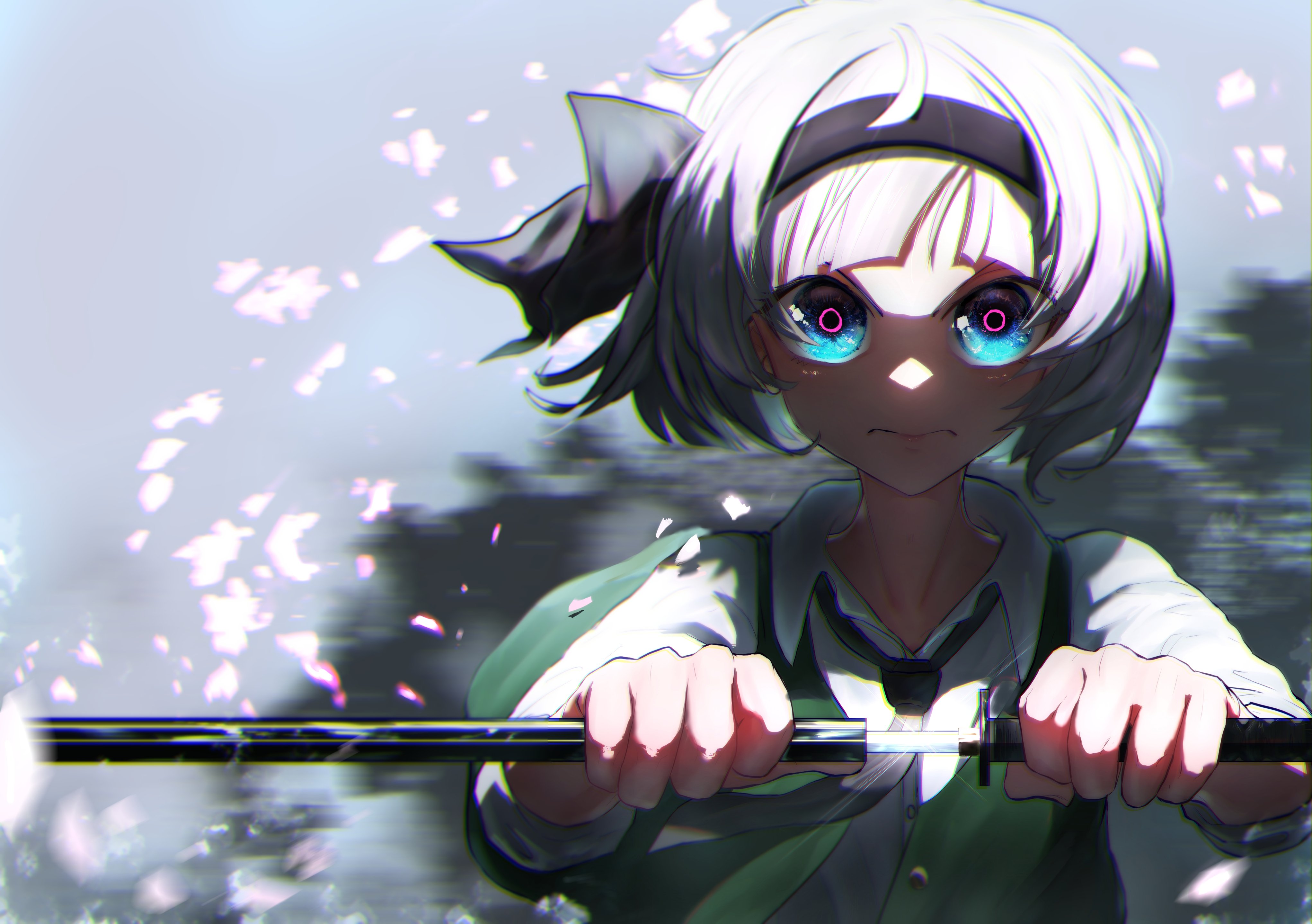 Safebooru - 1girl absurdres black hairband black necktie black ribbon blue eyes blunt bangs ...