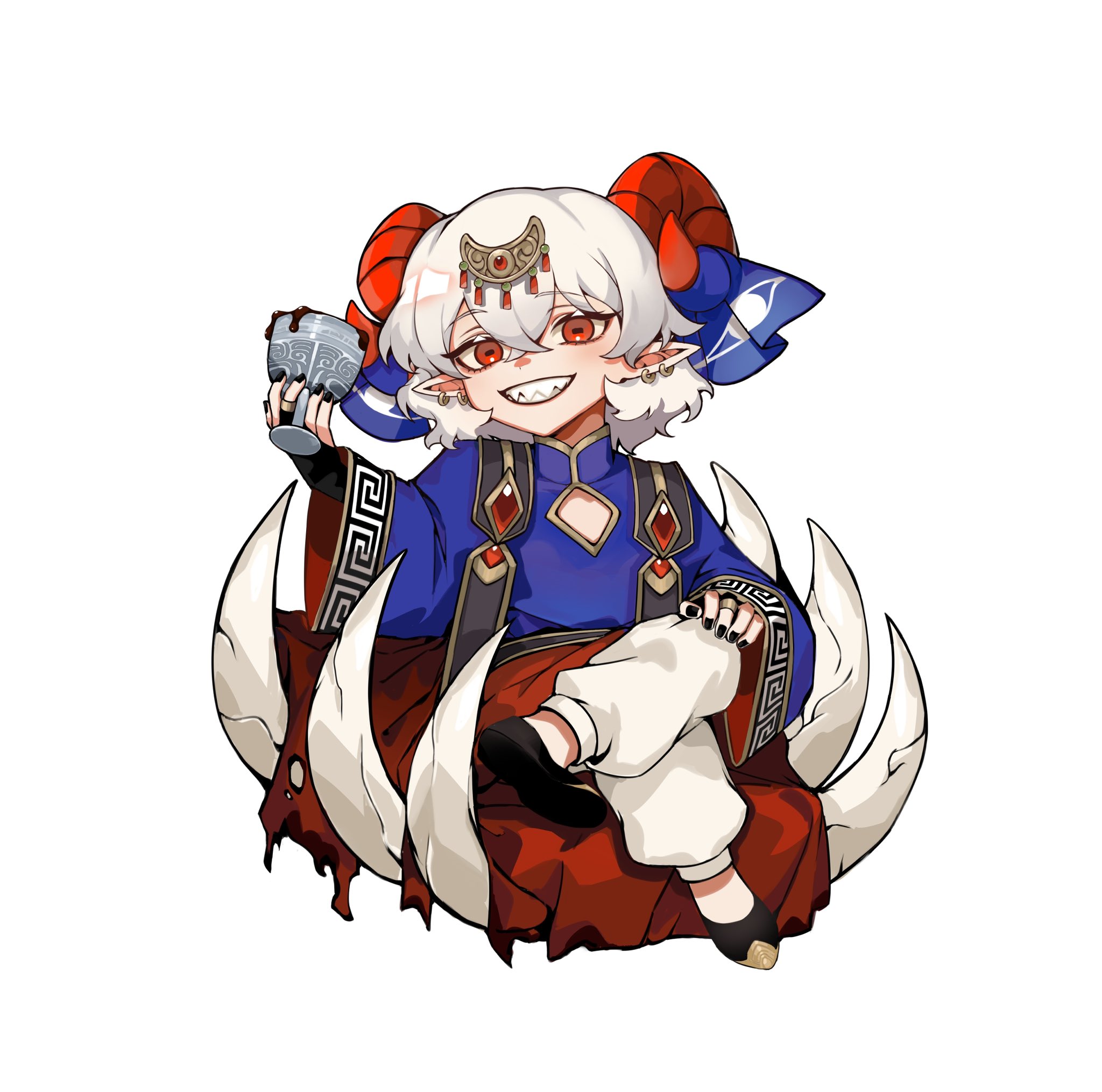 Safebooru - 1girl alternate costume black nails blue ribbon blue shirt ...