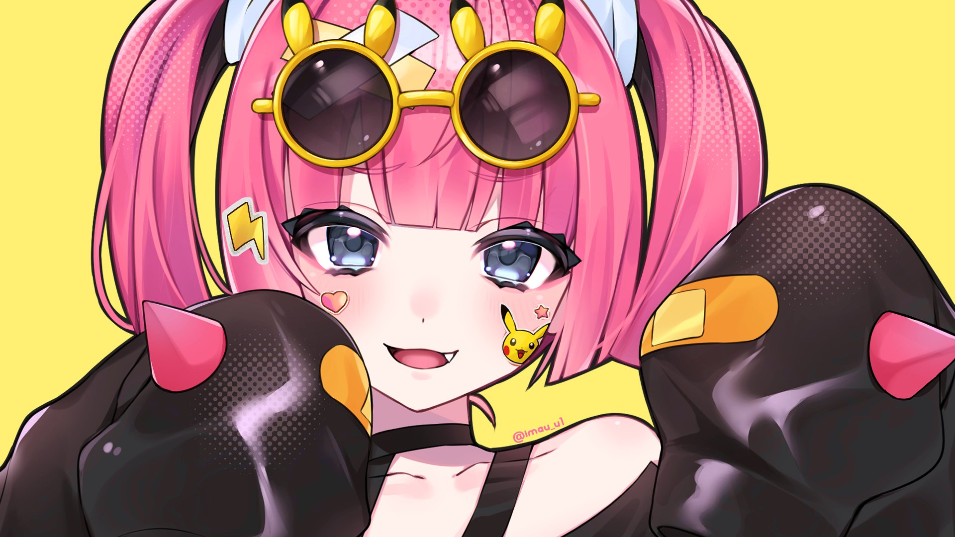 Safebooru - 1girl :d black choker character sticker choker collarbone ...