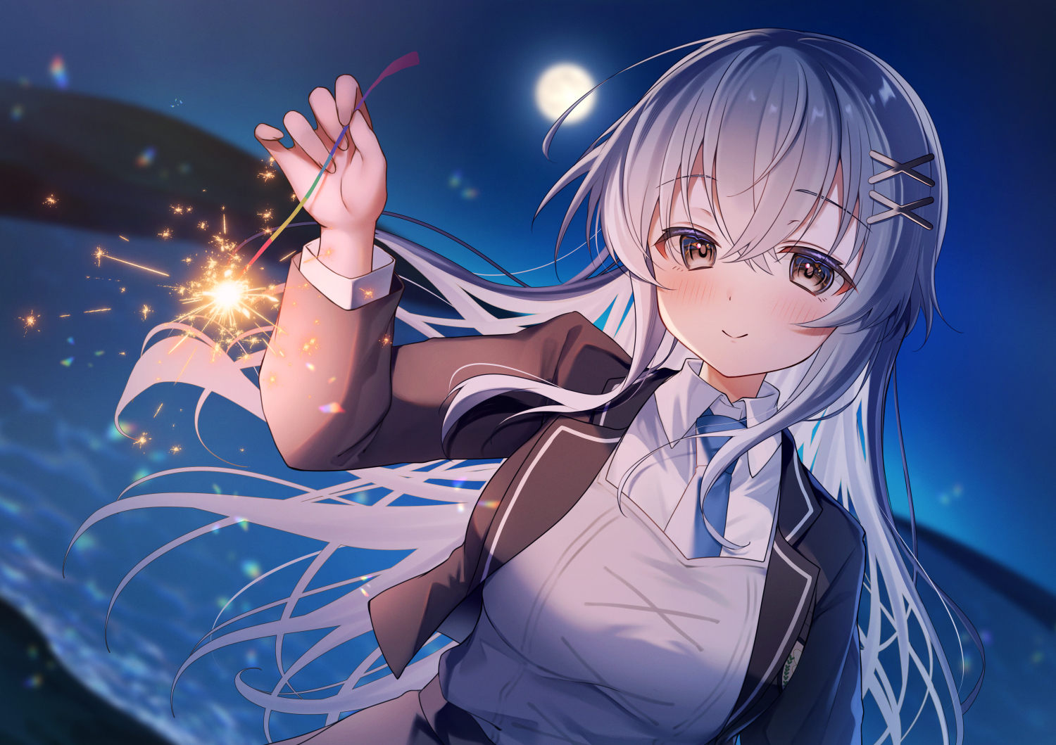 Safebooru - 1girl black jacket black skirt blazer blue necktie blurry ...