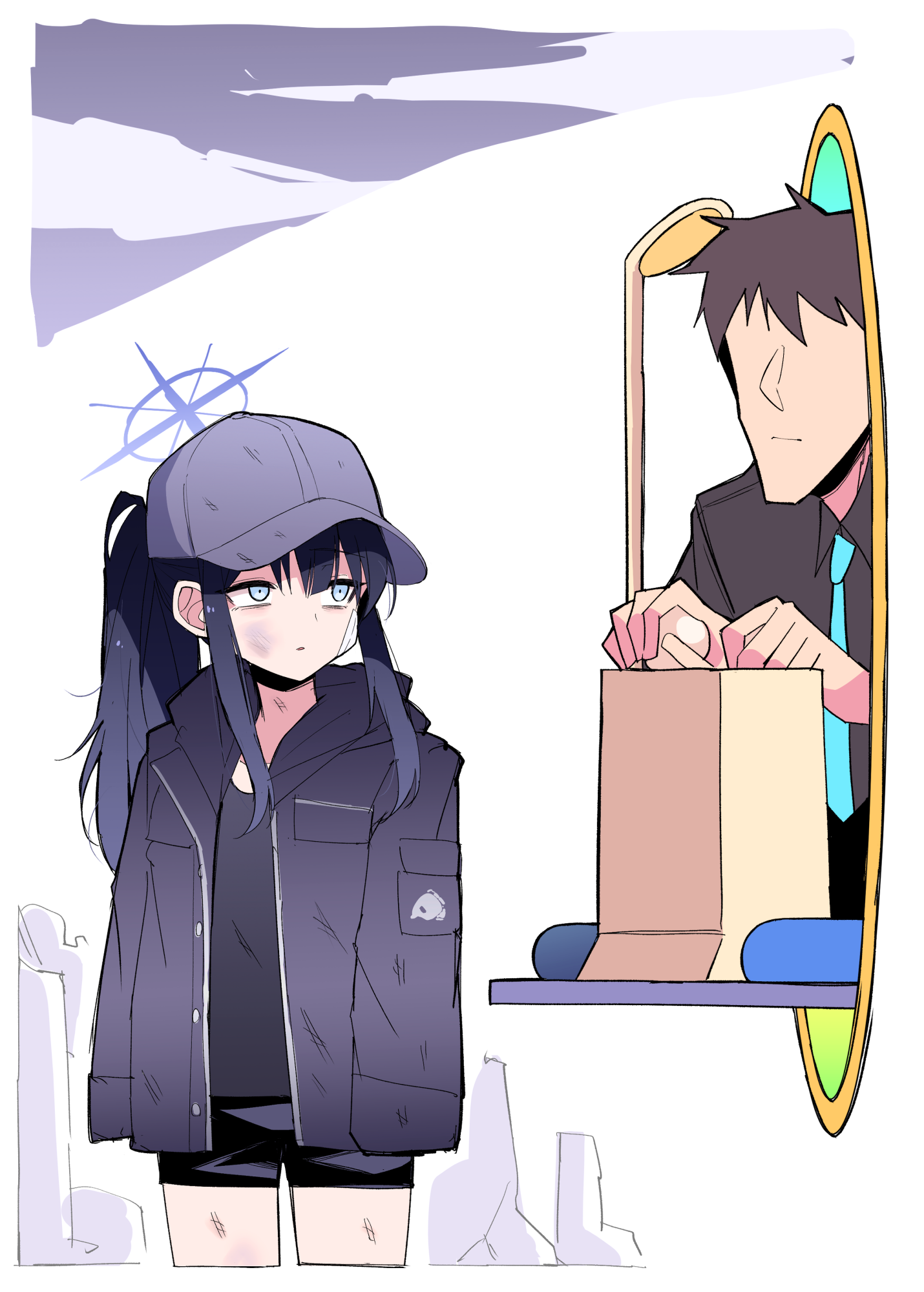 Safebooru - 1boy 1girl bike shorts black jacket blue archive blue eyes blue hair blue halo blue ...