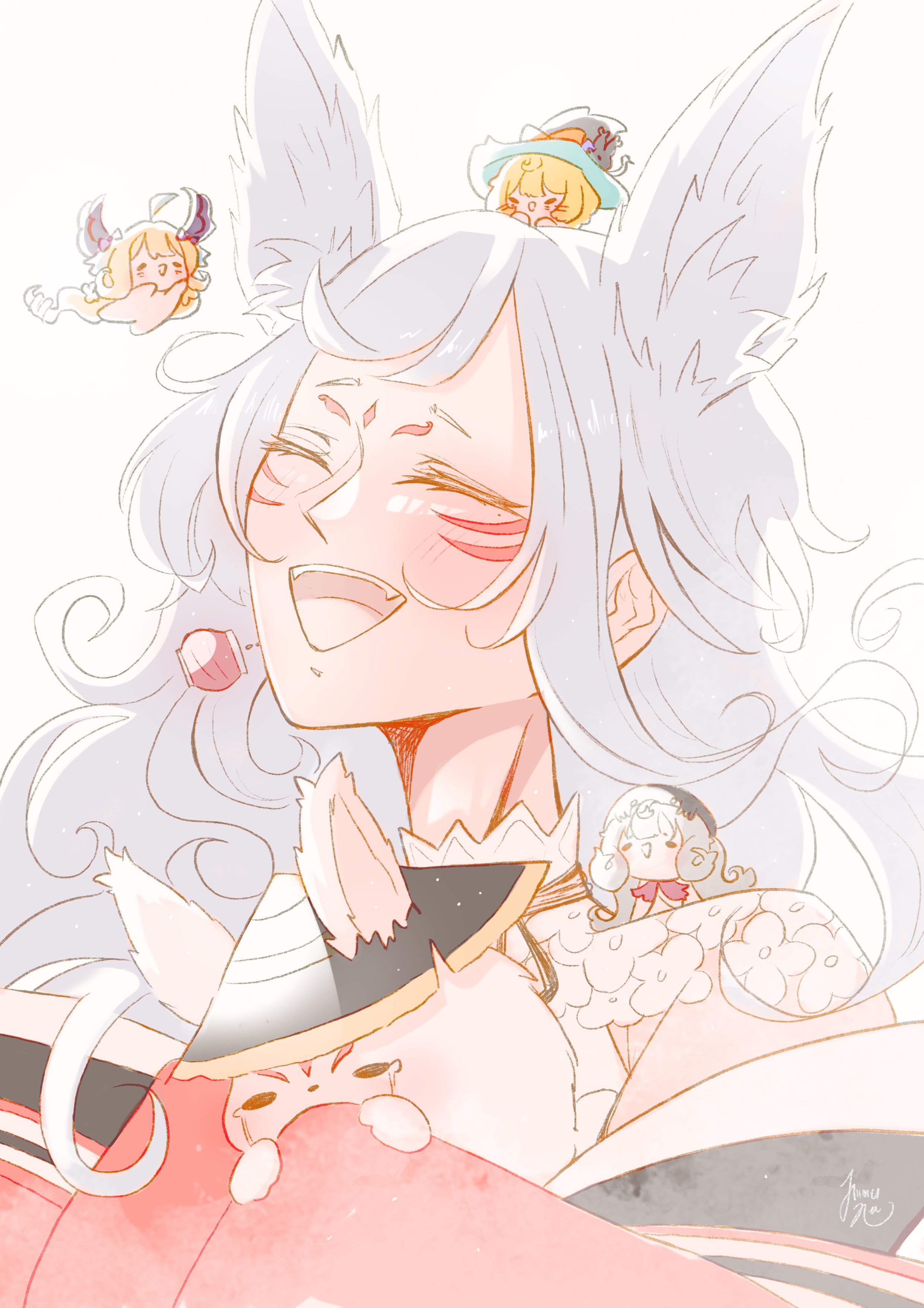 Safebooru - 4girls ^ ^ absurdres animal animal ear fluff animal ears black headwear blush chibi ...