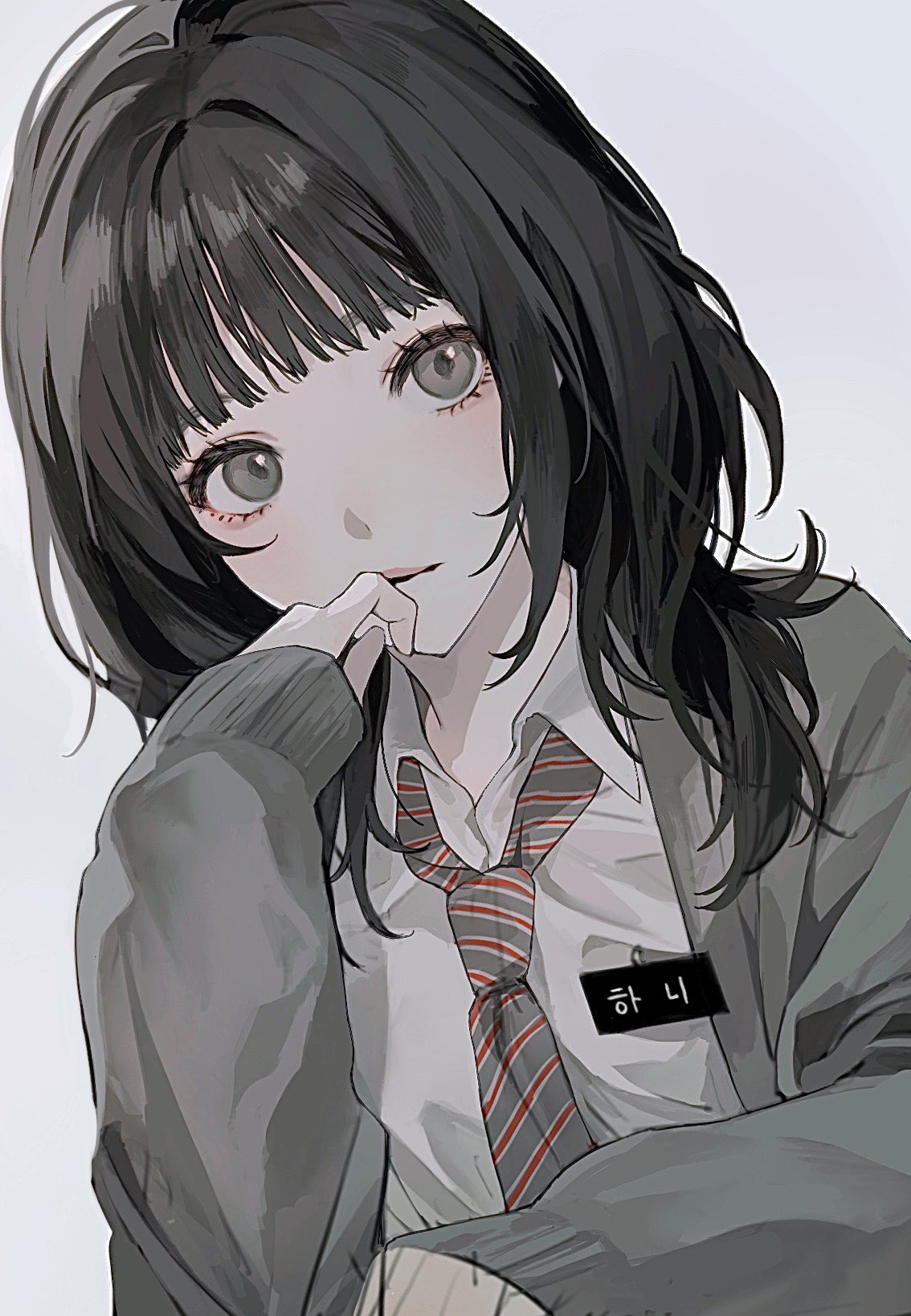 Safebooru - 1girl black hair blunt bangs brown eyes character request closed mouth copyright ...
