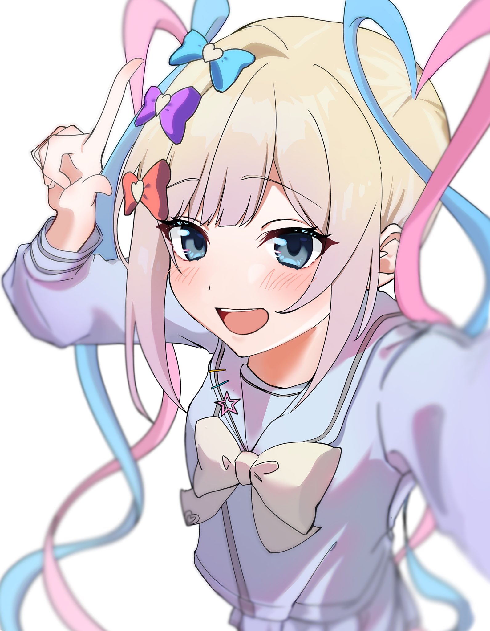 Safebooru - 1girl :d blonde hair blue bow blue eyes blue hair blue shirt blue skirt blush bow ...