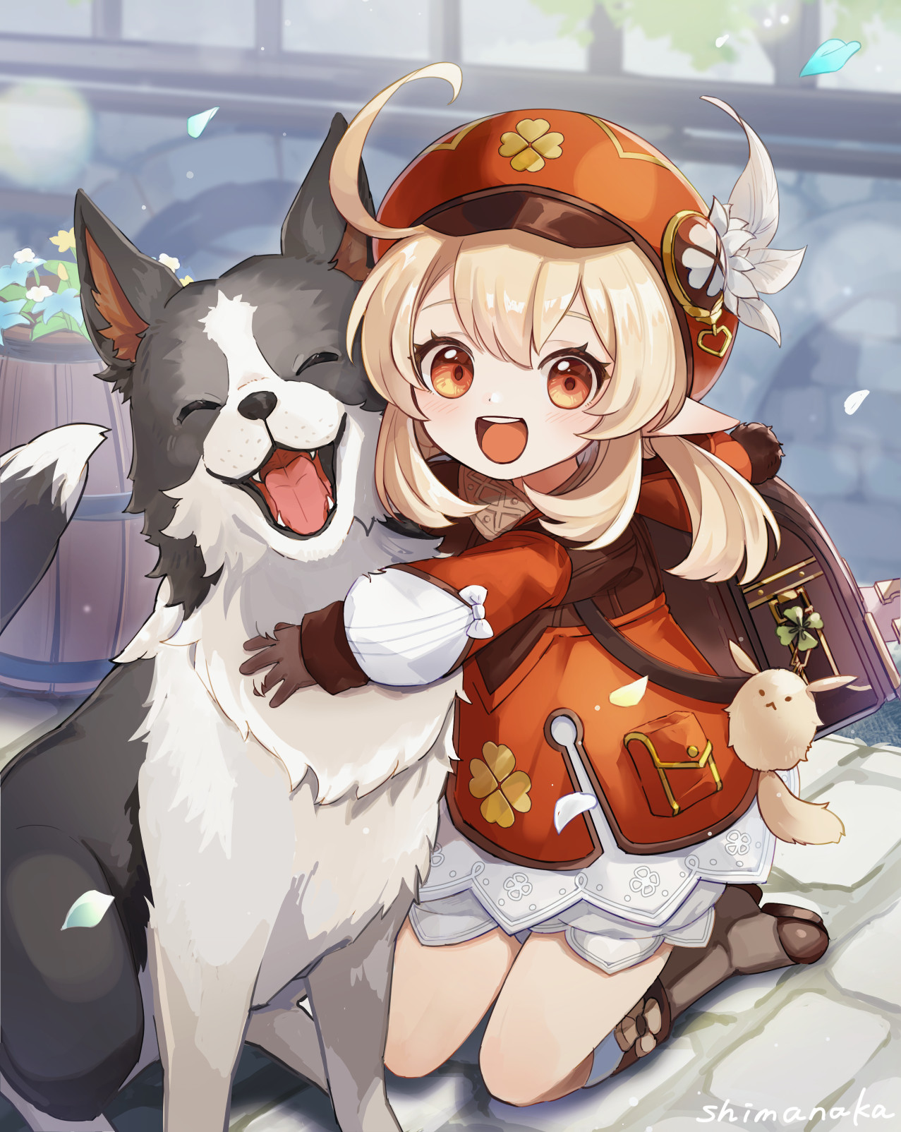 Safebooru - 1girl ahoge animal backpack bag bloomers blue flower boots brown footwear brown ...