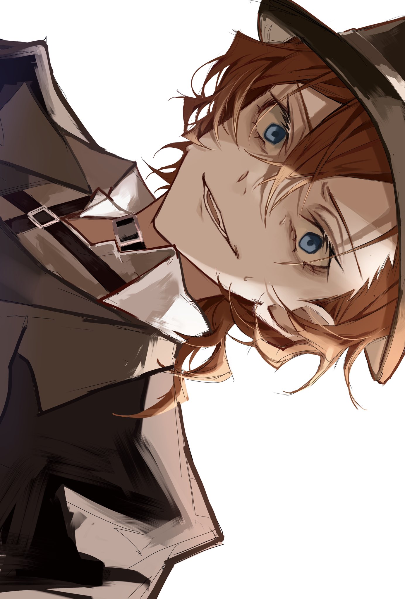 Safebooru - 1boy black headwear black jacket black suit blue eyes ...