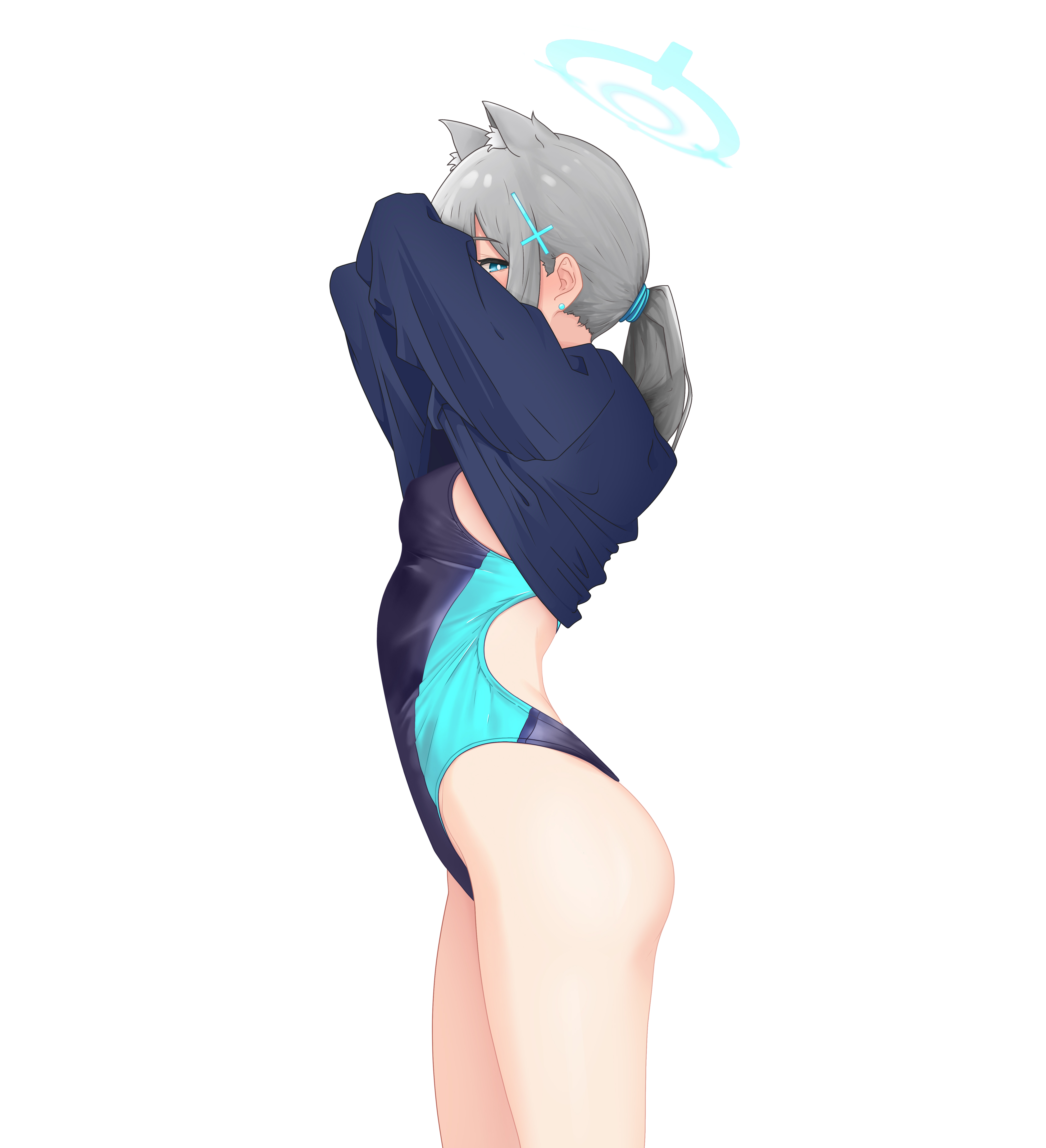 Safebooru - 1girl absurdres animal ear fluff animal ears blue archive blush competition swimsuit ...