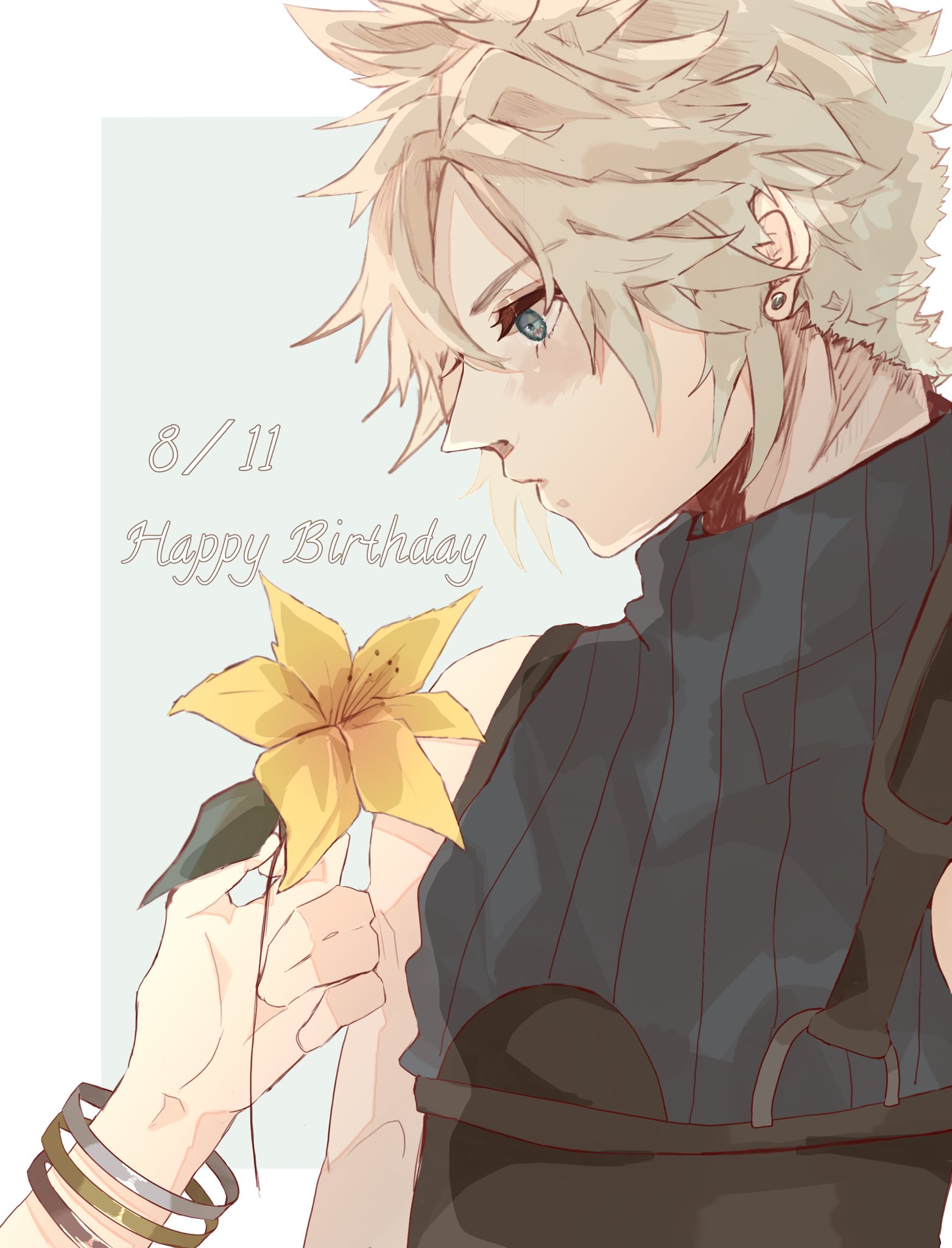 Safebooru - 1boy 1girl aerith gainsborough bangle belt blonde hair blue eyes blue shirt blush ...