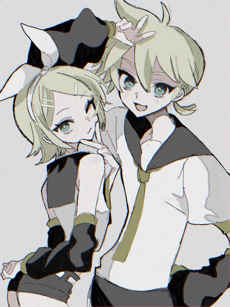 Safebooru - 1boy 1girl black sailor collar black shorts black wrist cuffs blonde hair blue eyes ...