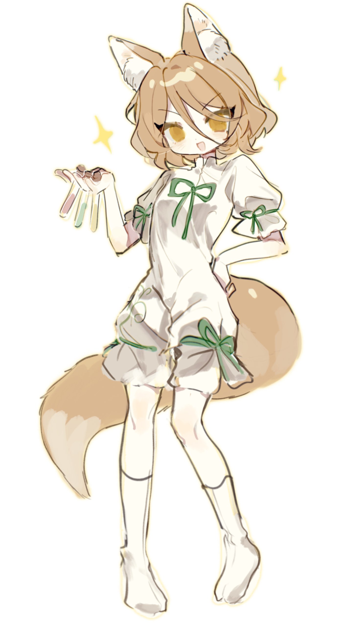 Safebooru - 1girl absurdres animal ears blonde hair fox ears fox tail full body green ribbon ...