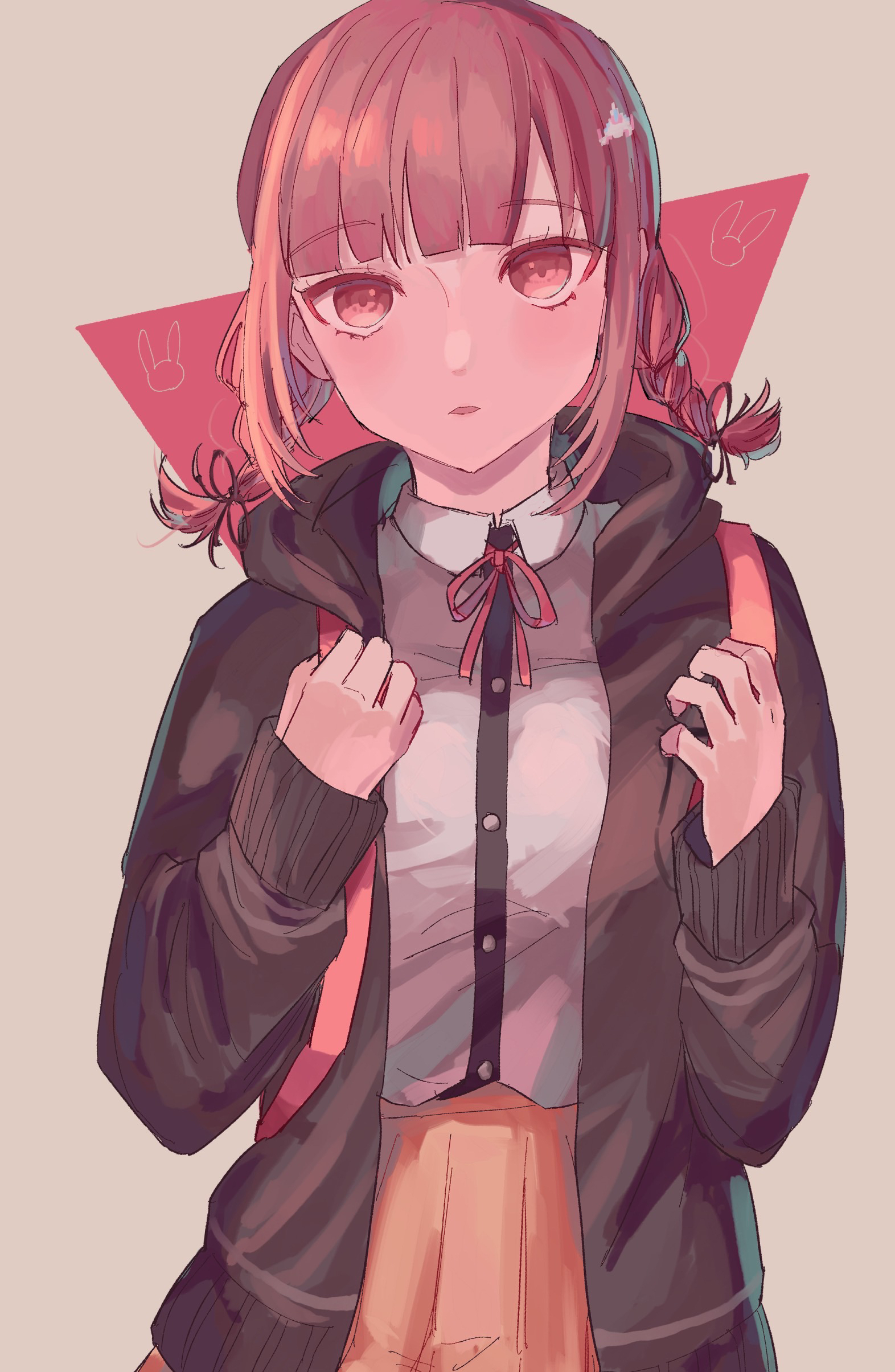 Safebooru - 1girl absurdres alternate hairstyle backpack bag black shirt braid brown hair brown ...