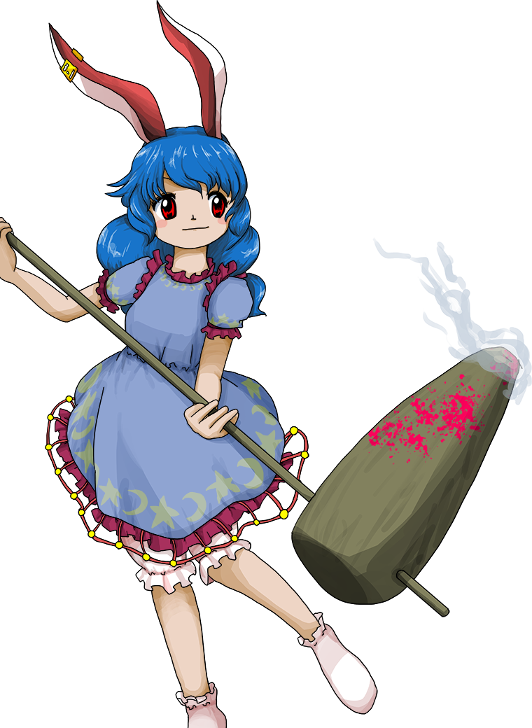 Safebooru - 1girl ambiguous red liquid animal ears blue dress blue hair blush stickers closed ...