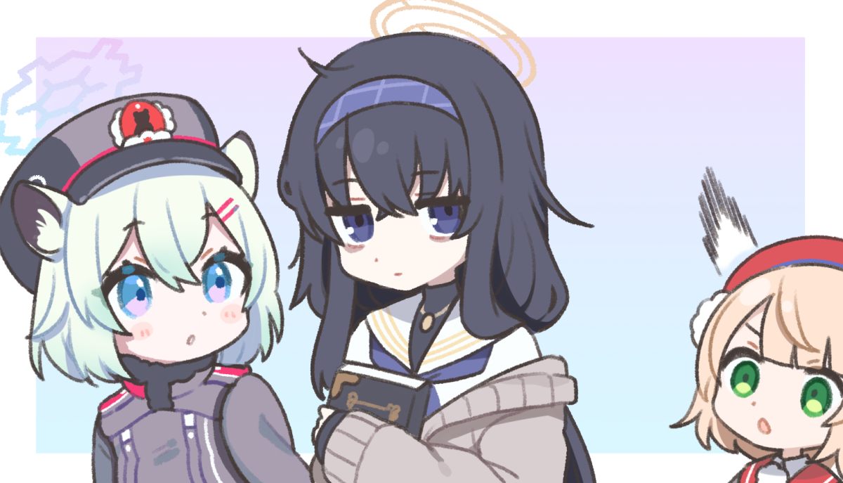 Safebooru - 3girls animal ears bags under eyes beret black hair black undershirt blonde hair ...