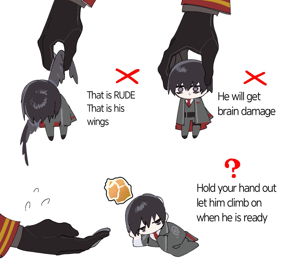 Safebooru - 1boy 1other black eyes black gloves black hair black pants ...