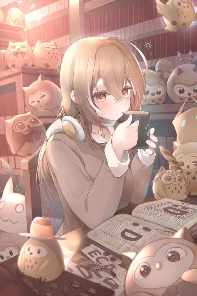 Safebooru - 1girl ahoge brown eyes brown hair brown hoodie crossed bangs hair ornament ...