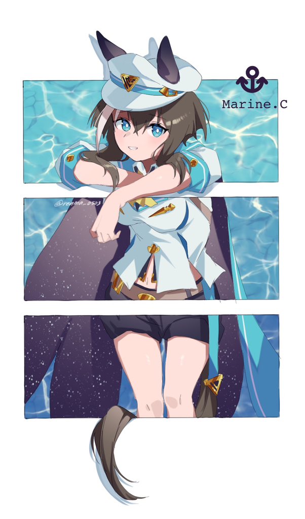 Safebooru - 1girl anchor symbol animal ears belt blue eyes breasts brown hair cape cheval grand ...