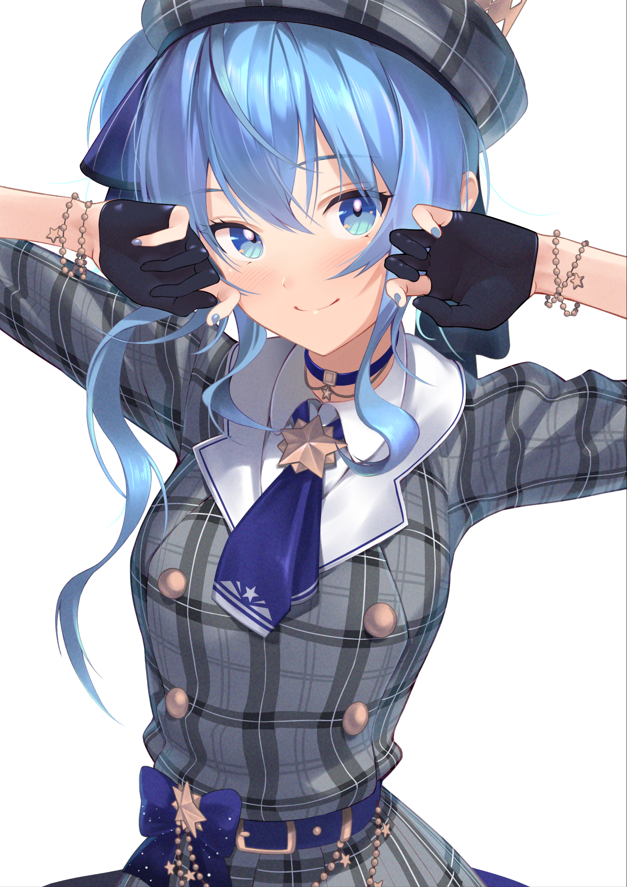 Safebooru - 1girl ascot belt belt buckle beret black dress black gloves blue ascot blue belt ...