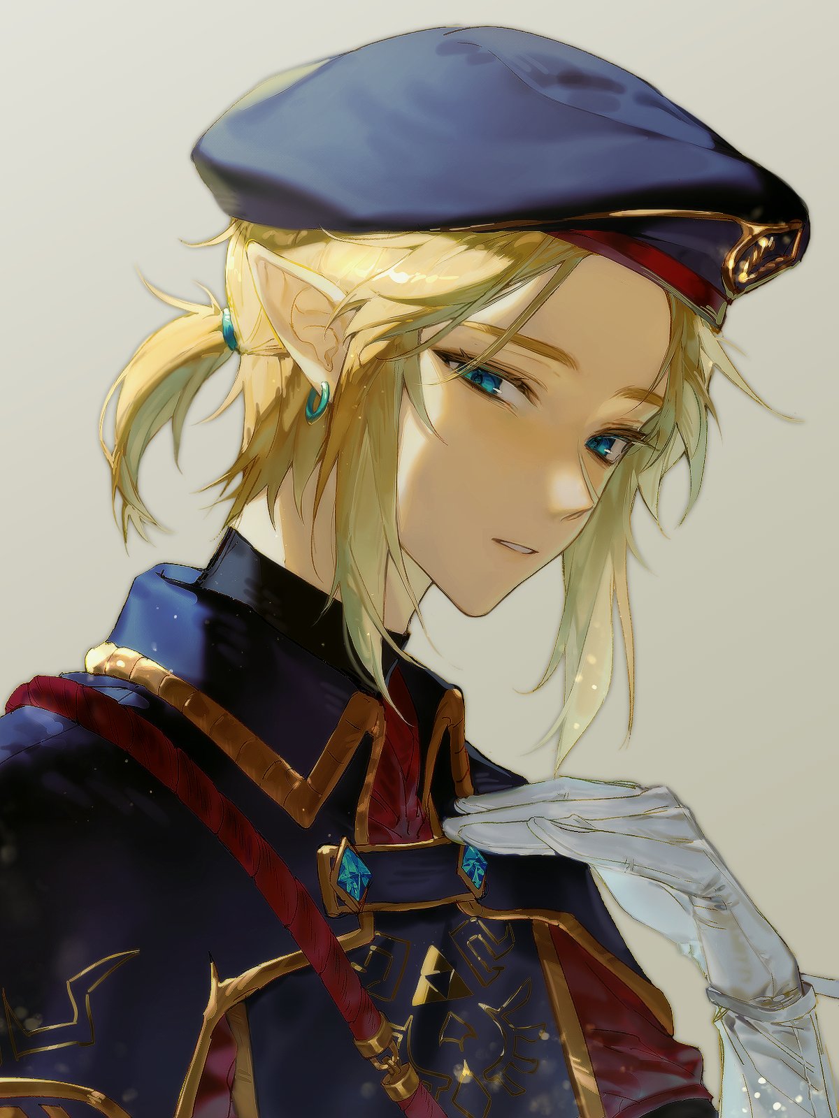 Safebooru - 1boy beks hd0 black headwear blonde hair blue eyes blue jacket earrings gloves grey ...