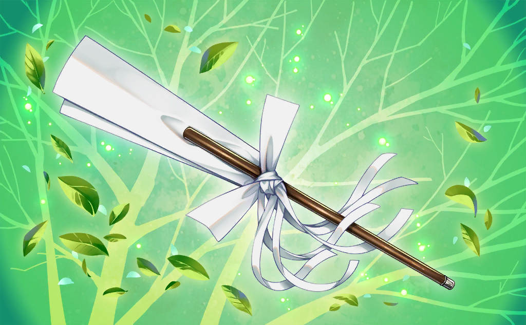 Safebooru - gohei green background leaf light no humans object focus ...