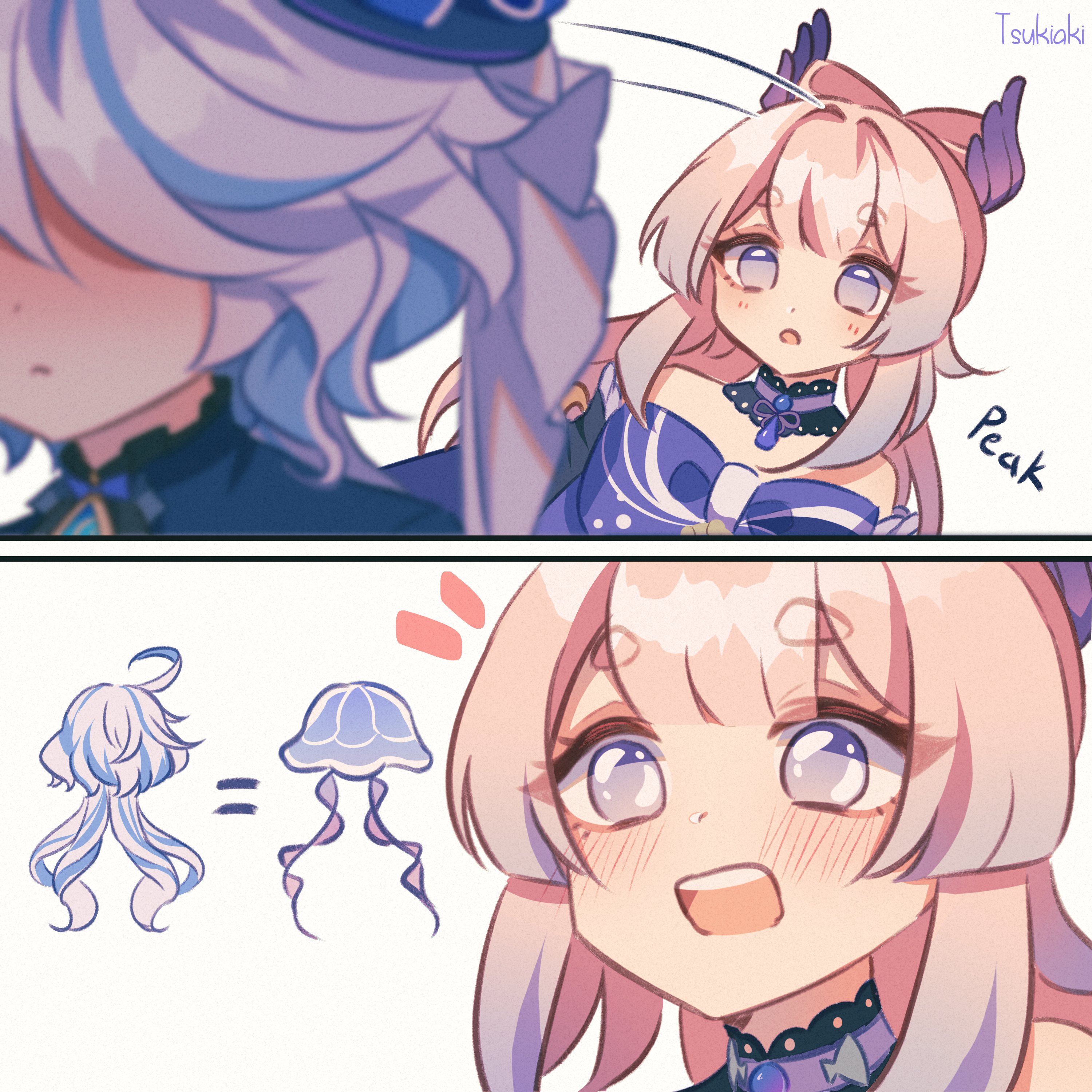 Safebooru - 2girls absurdres artist name bare shoulders blue bow blue gemstone blue hair blue ...