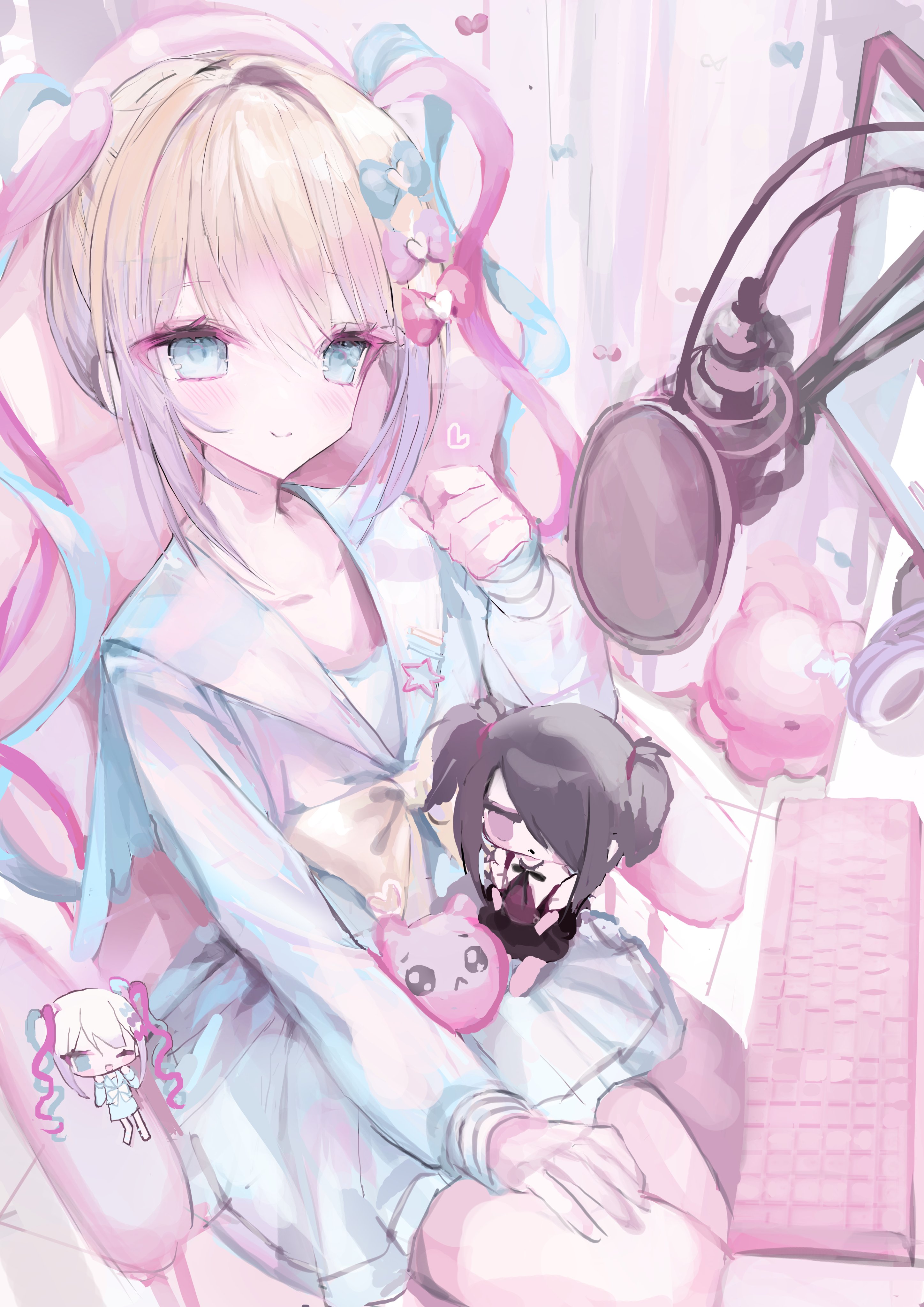 Safebooru - 1girl absurdres ame-chan (needy girl overdose) blonde hair blue bow blue eyes blue ...