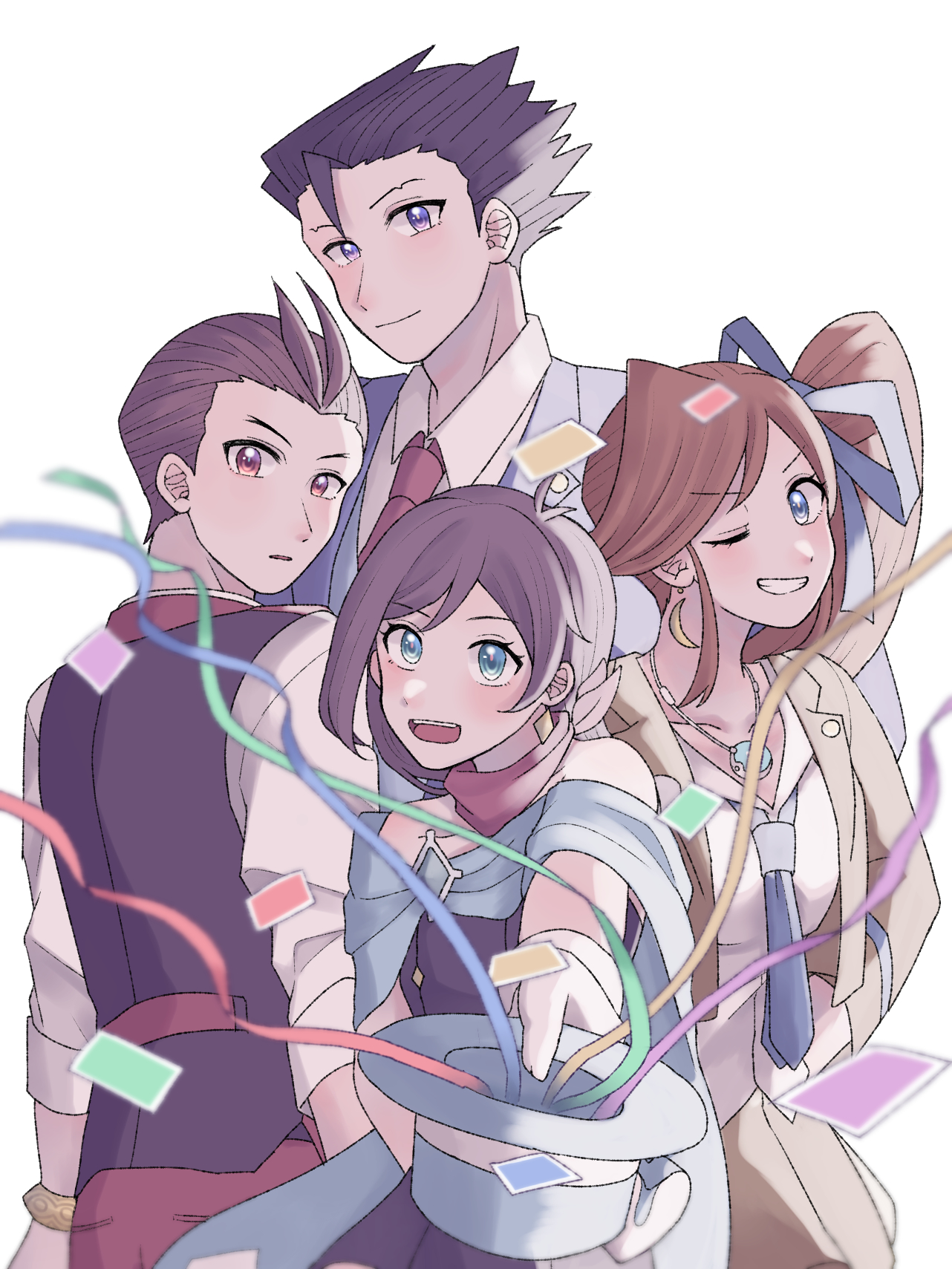 Safebooru - 2boys 2girls ;d ace attorney antenna hair apollo justice asymmetrical sidelocks ...