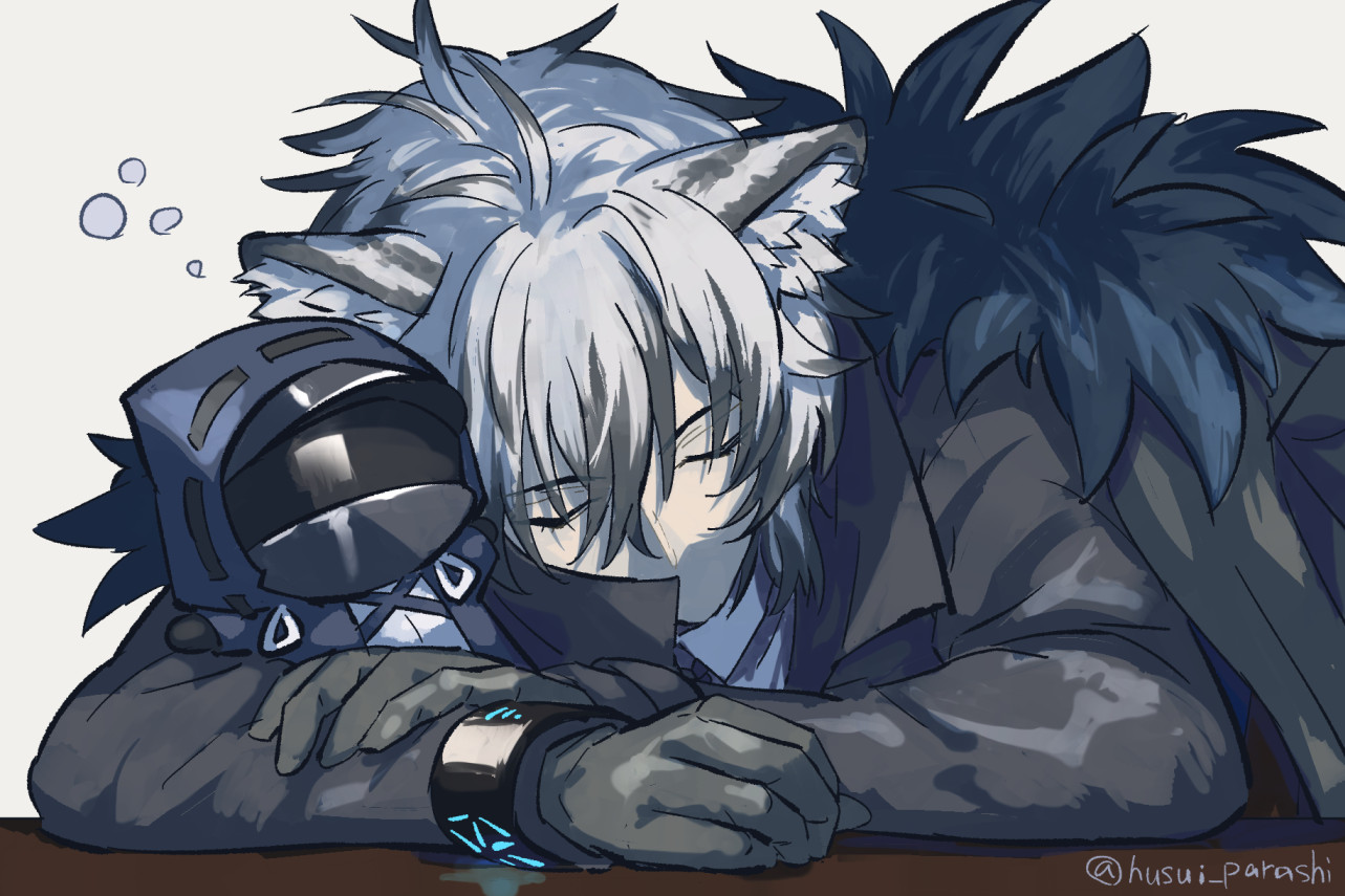 Safebooru - 1boy 1other animal ear fluff animal ears arknights black bracelet black gloves black ...