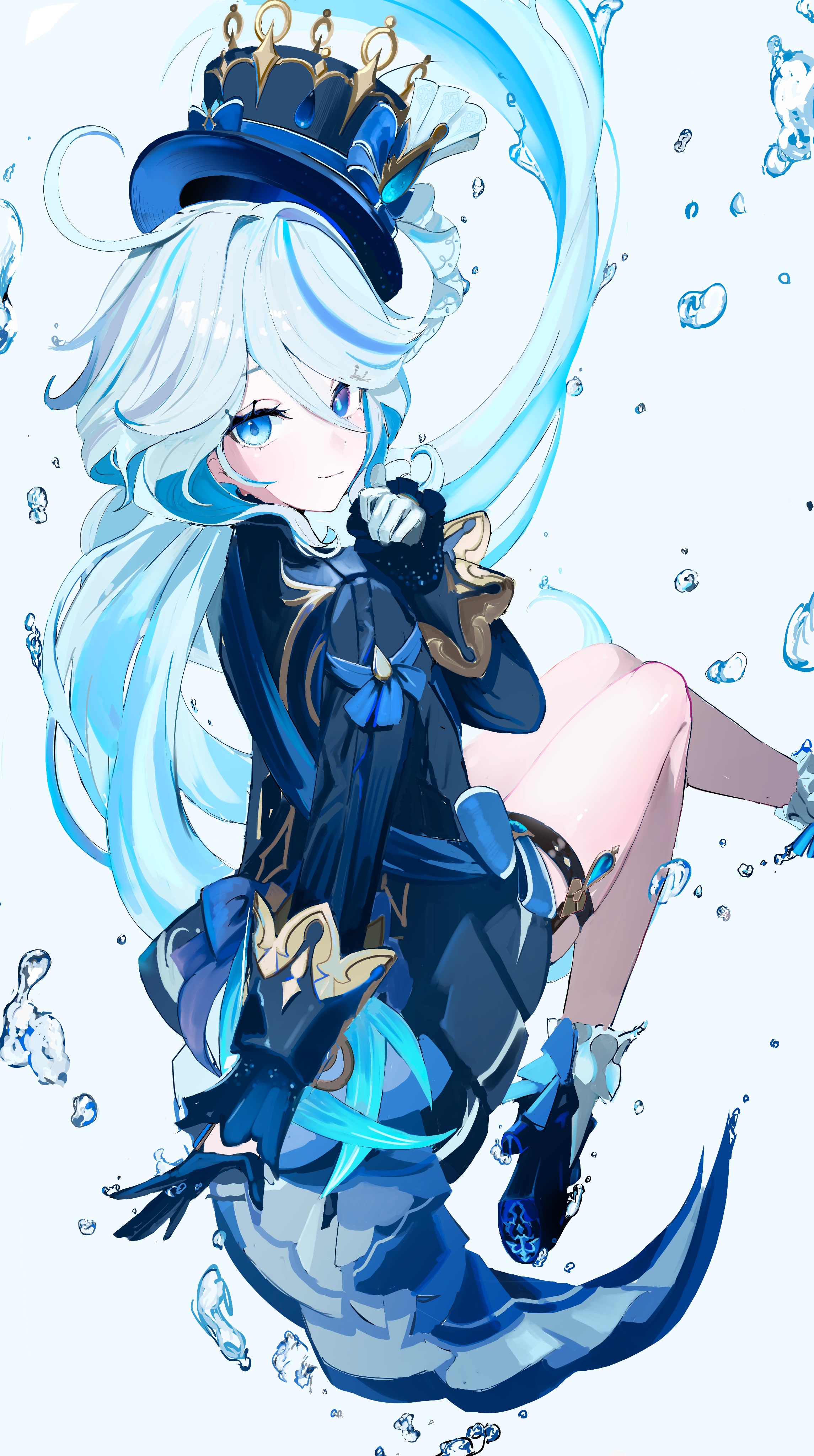 Safebooru - 1girl absurdres back black footwear blue bow blue dress blue eyes blue gemstone blue ...