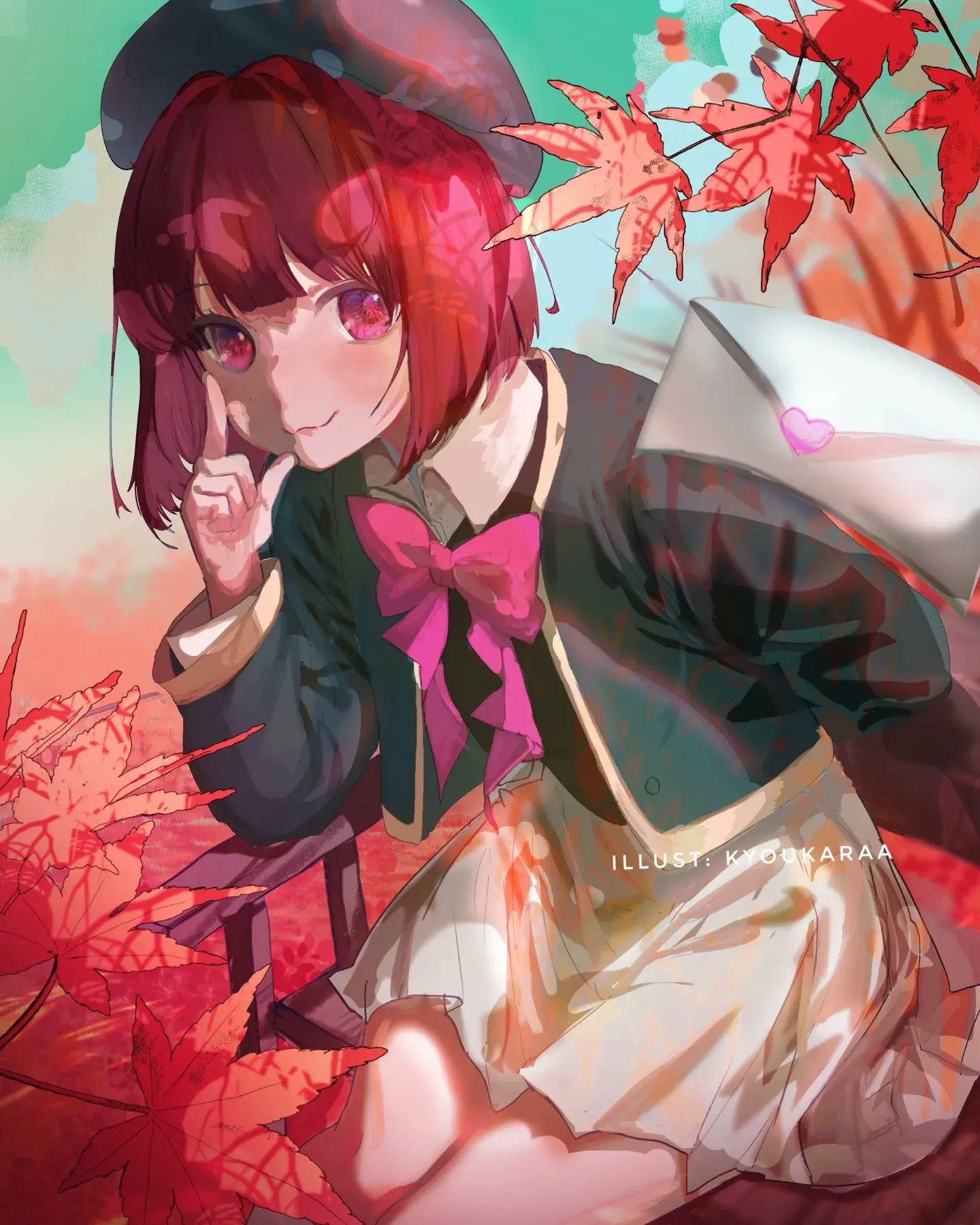 Safebooru - 1girl arima kana autumn beret black sweater vest blue headwear bob cut closed mouth ...