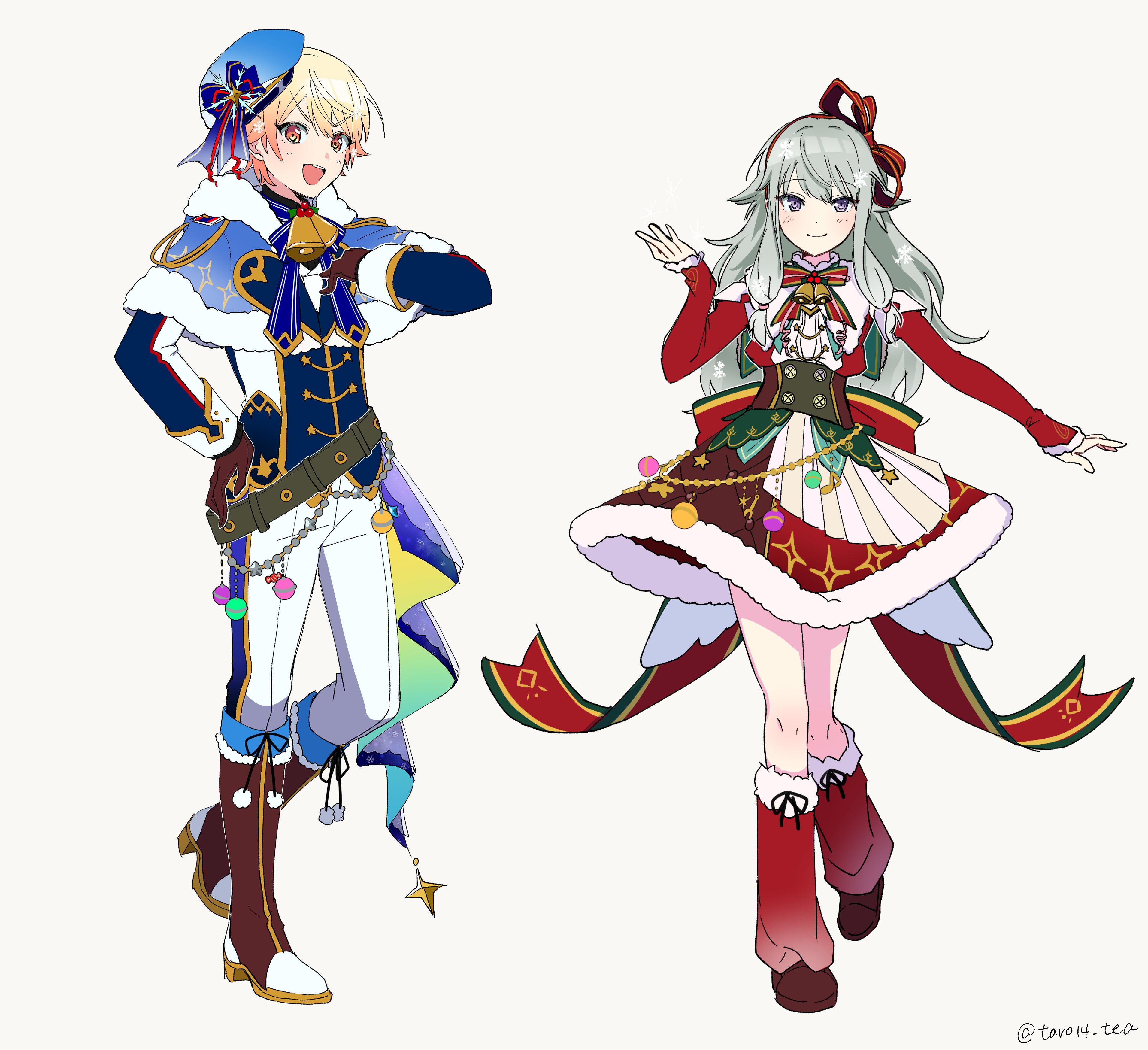 Safebooru - 1boy 1girl absurdres back bow bell belt beret blonde hair blue bow blue capelet blue ...