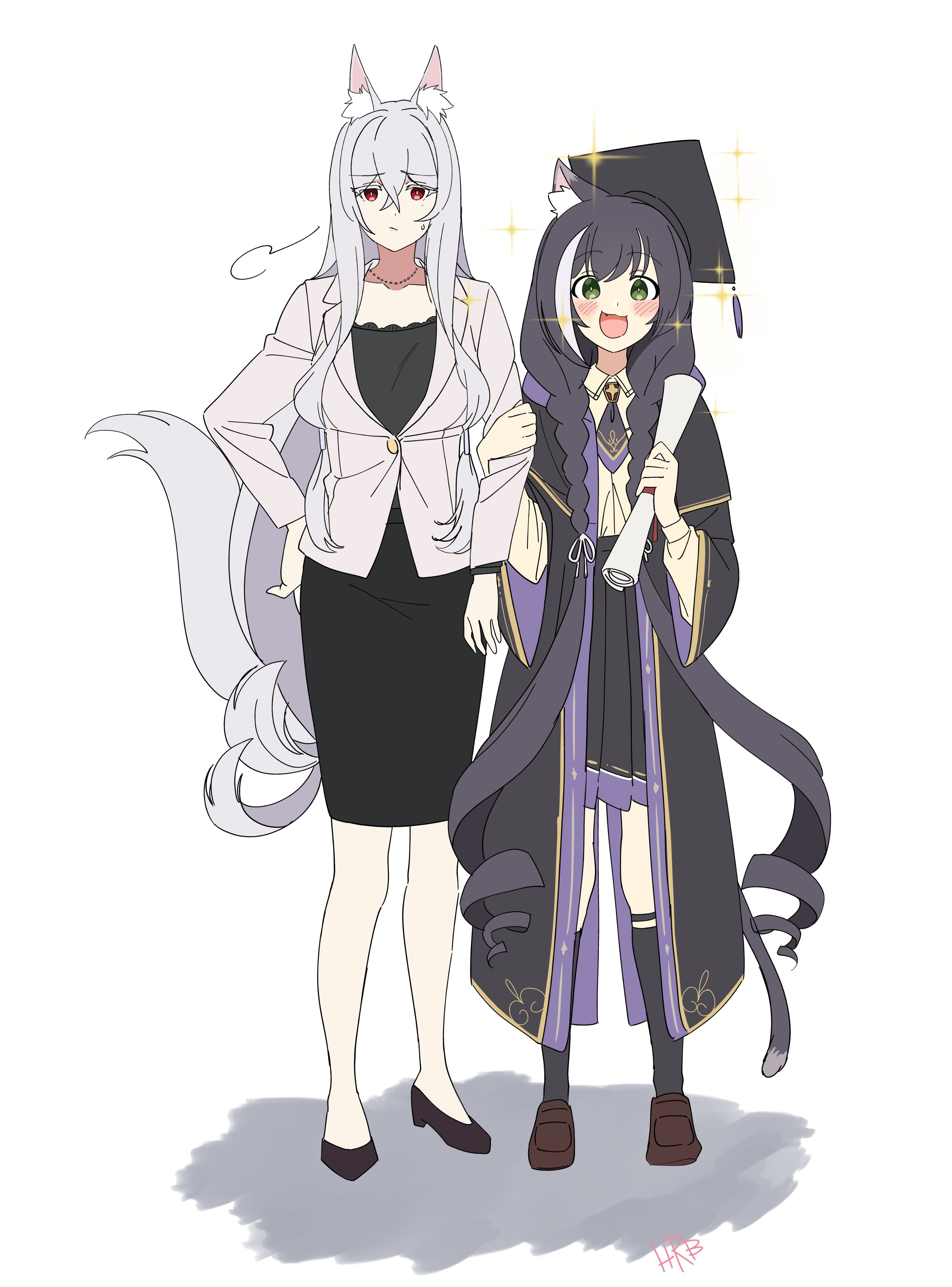 Safebooru - 2girls :/ :d absurdres animal ears black hair black headwear blush braid cat ears ...
