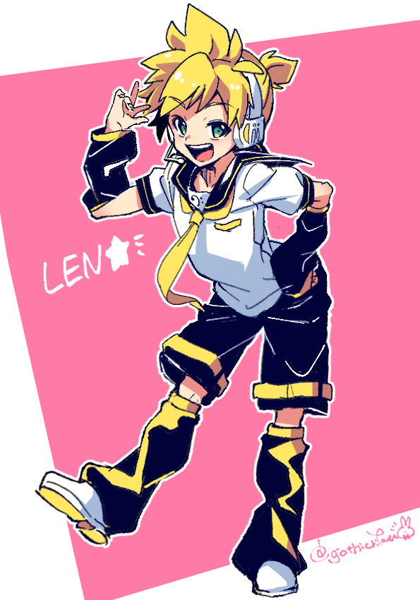 Safebooru - 1boy blonde hair full body headphones kagamine len necktie ...