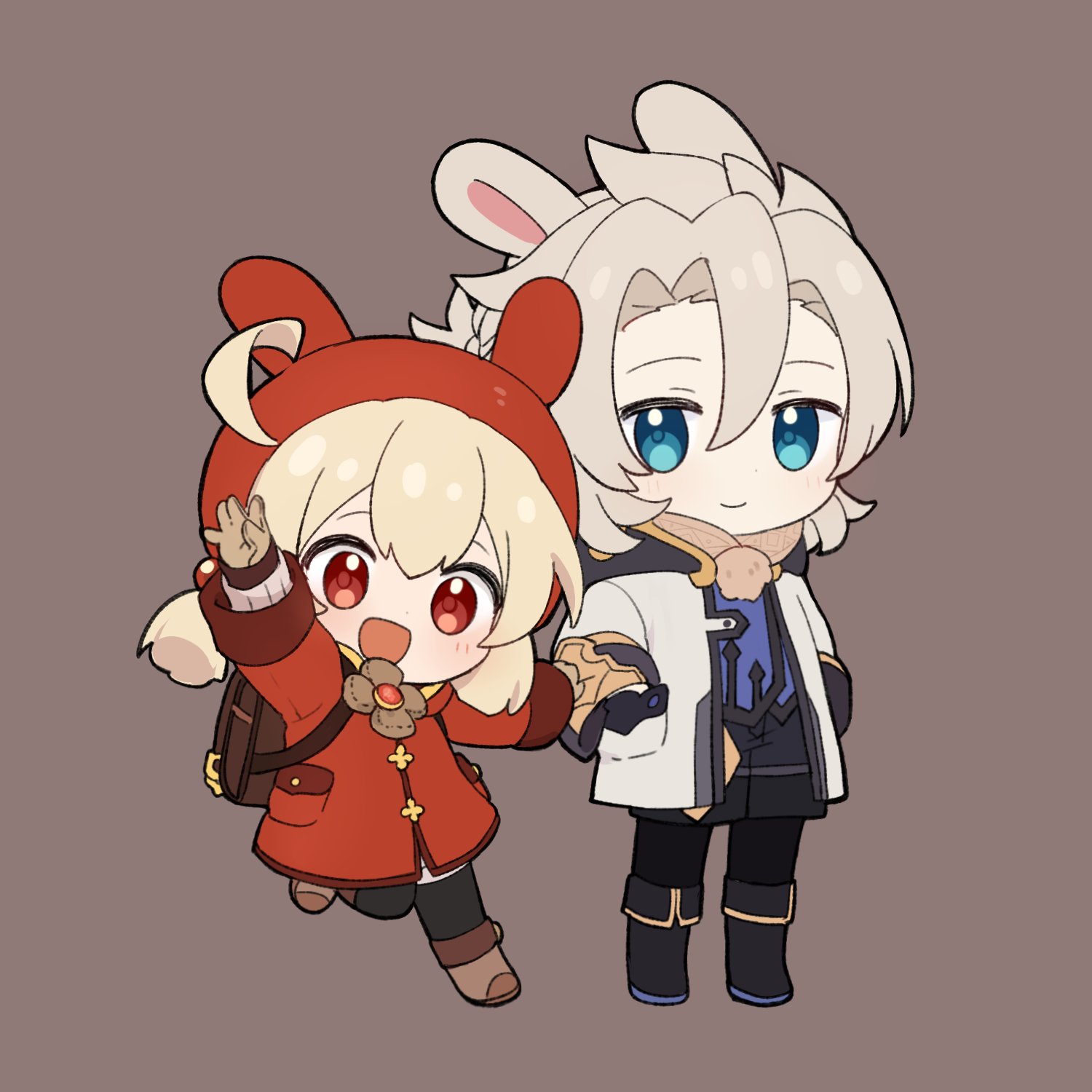 Safebooru - 1boy 1girl ahoge albedo (genshin impact) arm up beret black footwear black shorts ...