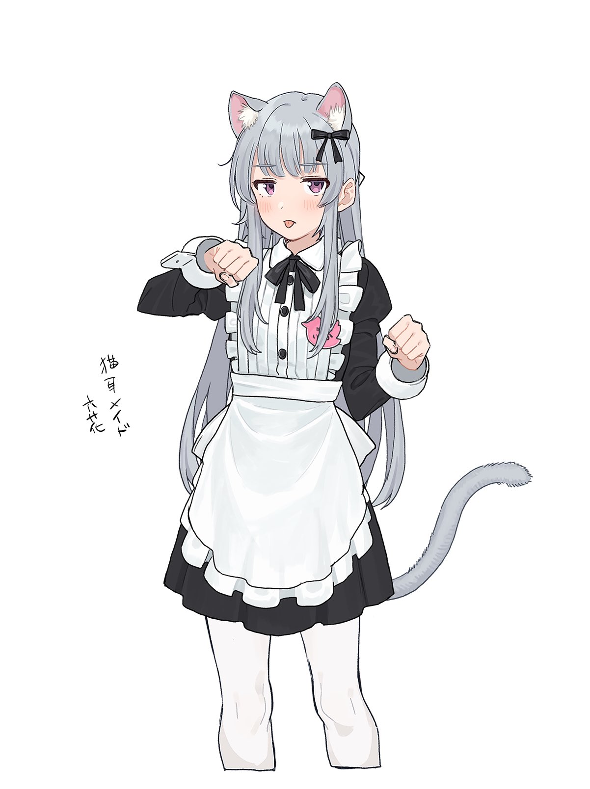 Safebooru - 1girl animal ears apron black dress blush bow bowtie cat ears cat girl cat tail ...
