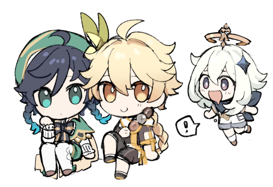 Safebooru - 1girl 2boys aether (genshin impact) ahoge aqua eyes black ...
