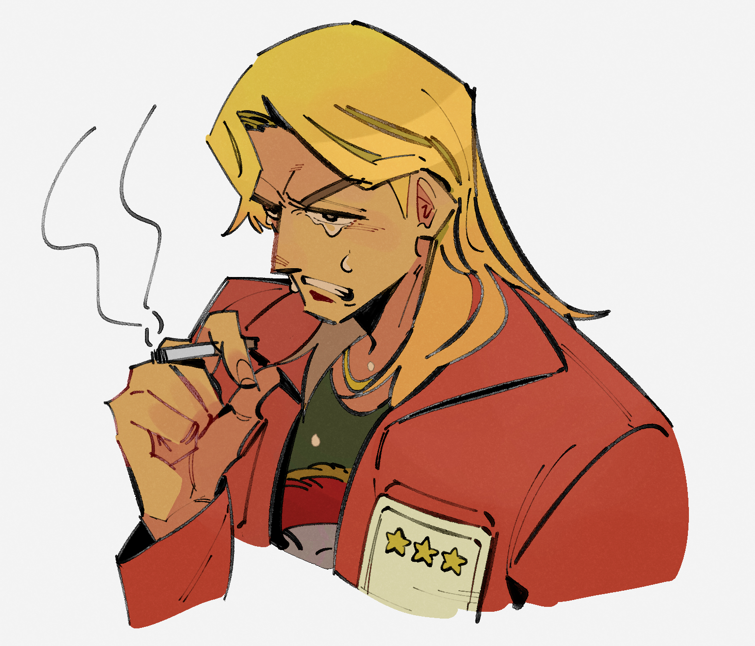Safebooru - 1boy black eyes blonde hair cigarette clenched teeth commentary request cropped ...