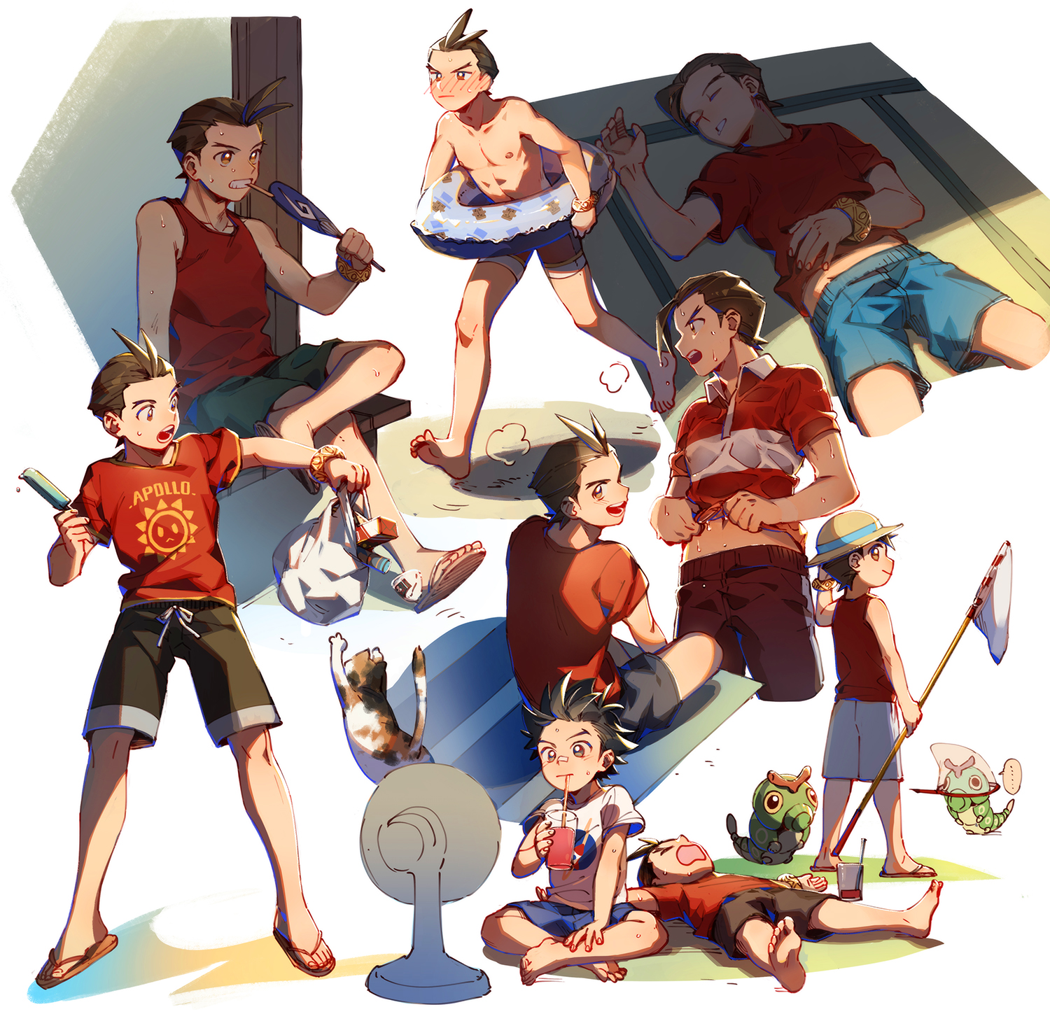 Safebooru - 2boys :d ace attorney aged down animal antenna hair apollo justice arm up bag ...