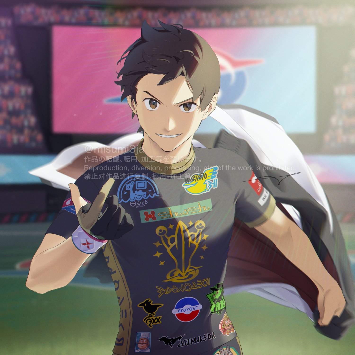 Safebooru - 1boy alternate costume black shirt blurry blurry background ...