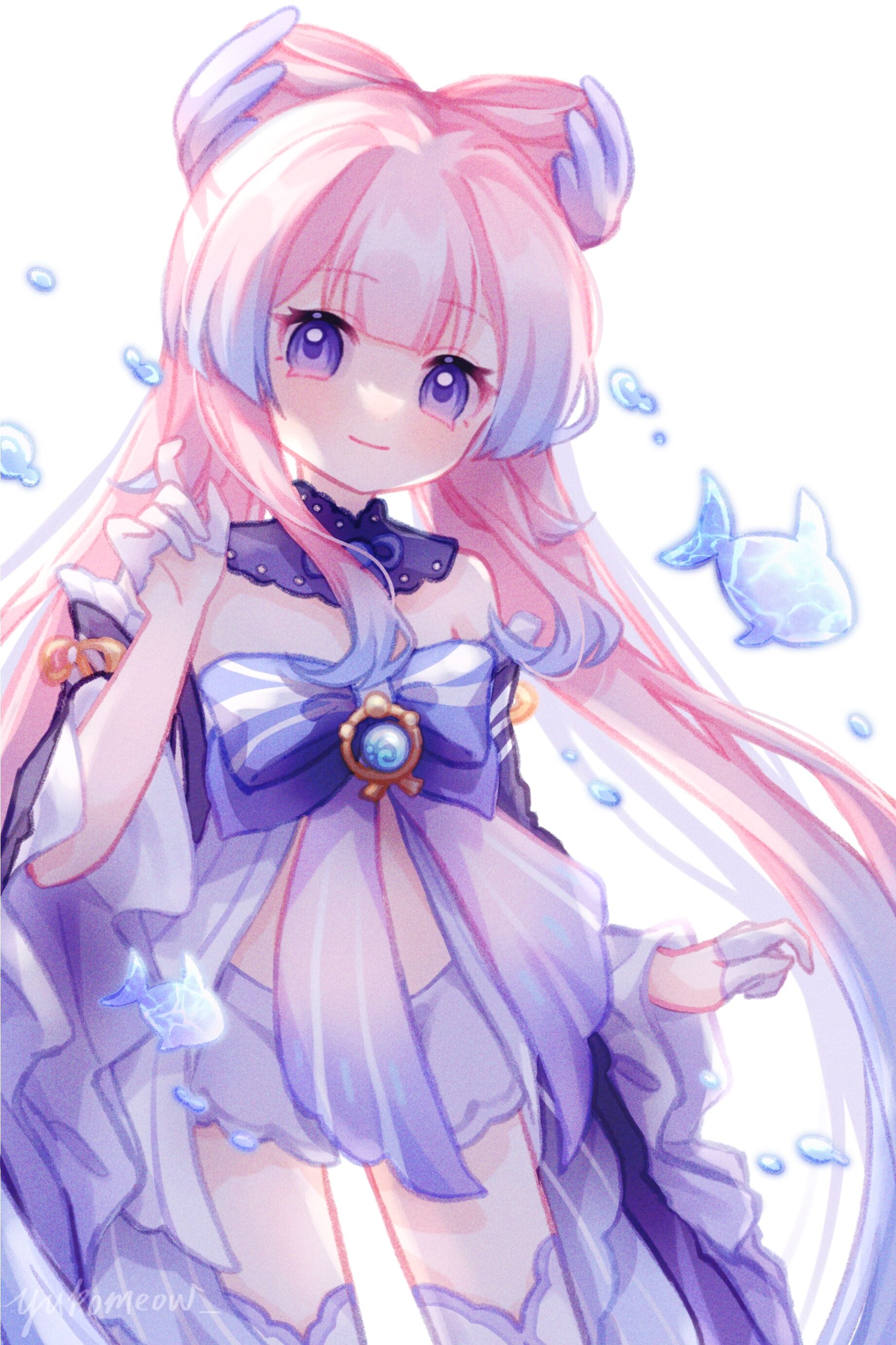 Safebooru - 1girl absurdres bare shoulders blue bow blue bowtie blue collar blue gemstone blue ...