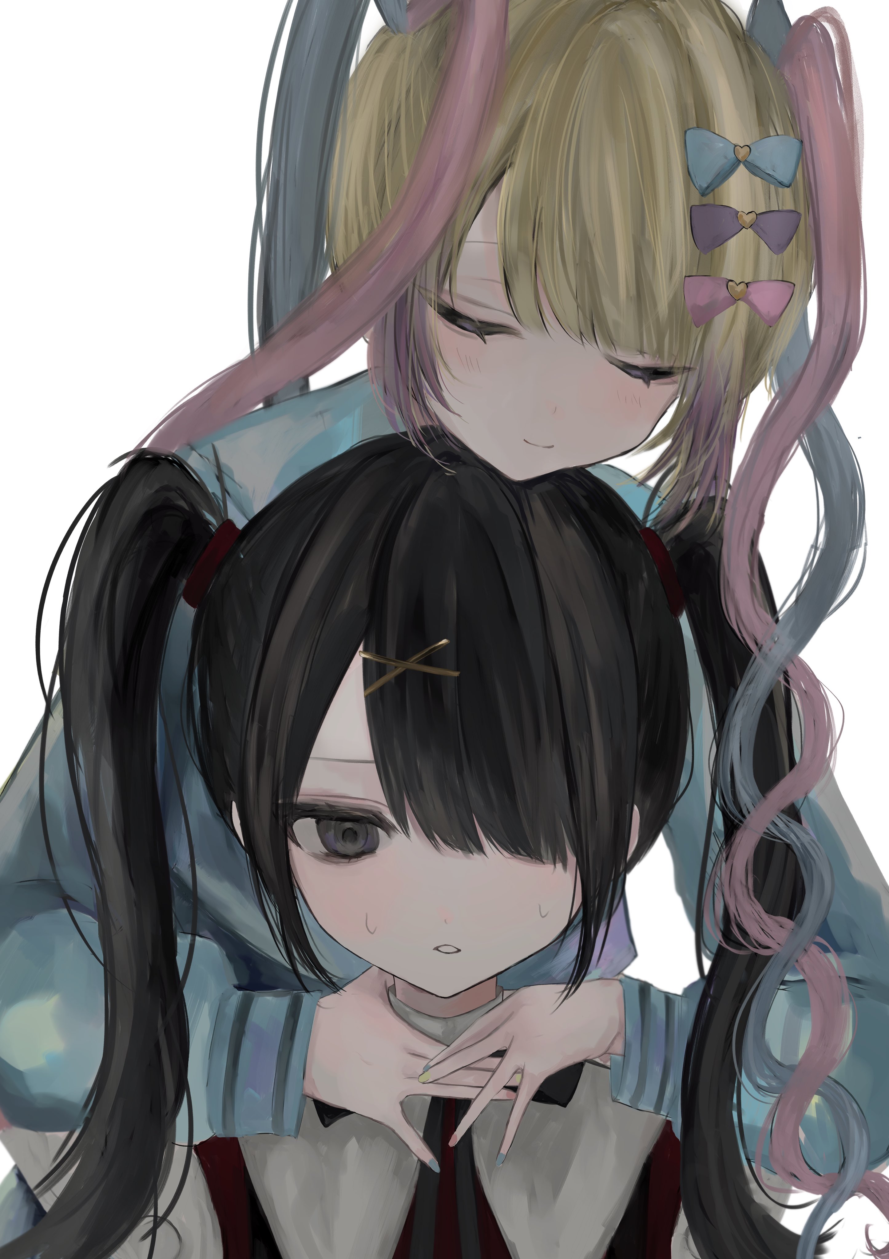 Safebooru - 2girls absurdres ame-chan (needy girl overdose) black eyes black hair blonde hair ...