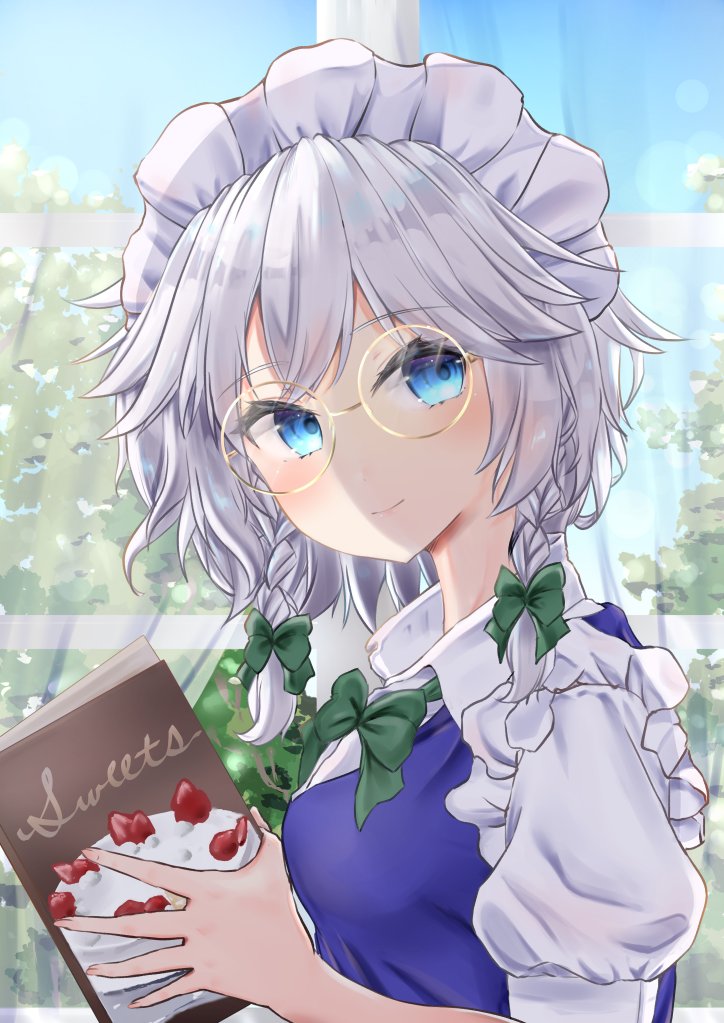 Safebooru 1girl Blue Dress Blue Eyes Bow Bowtie Dress Glasses Green 3103